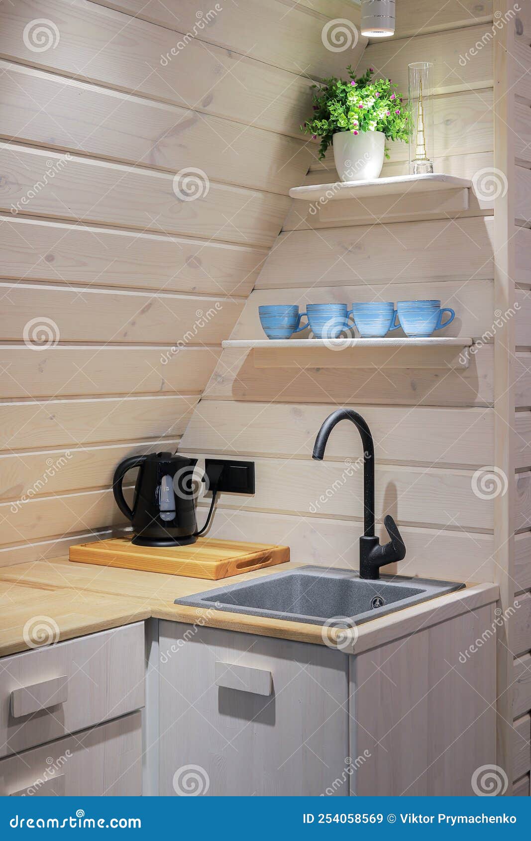 Faucet and Sink in the Kitchen Interior Stock Image - Image of modern ...