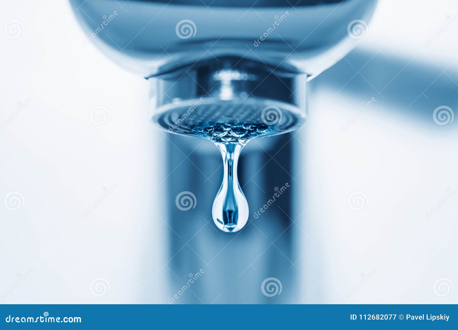 Faucet and Water Drop on Blue Background Stock Image - Image of ...