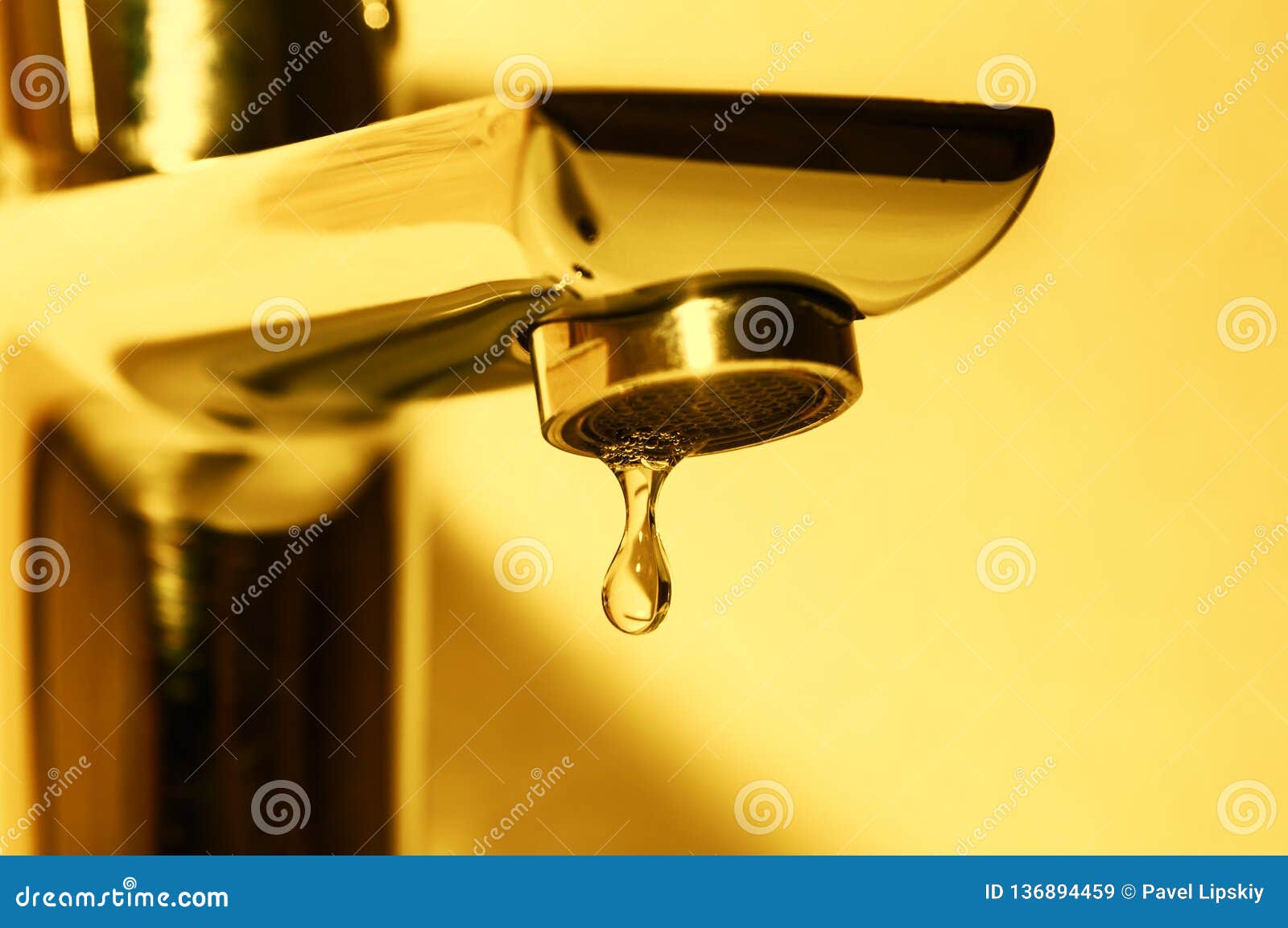 Faucet and Water Drop in Golden Toned Stock Image - Image of gold ...