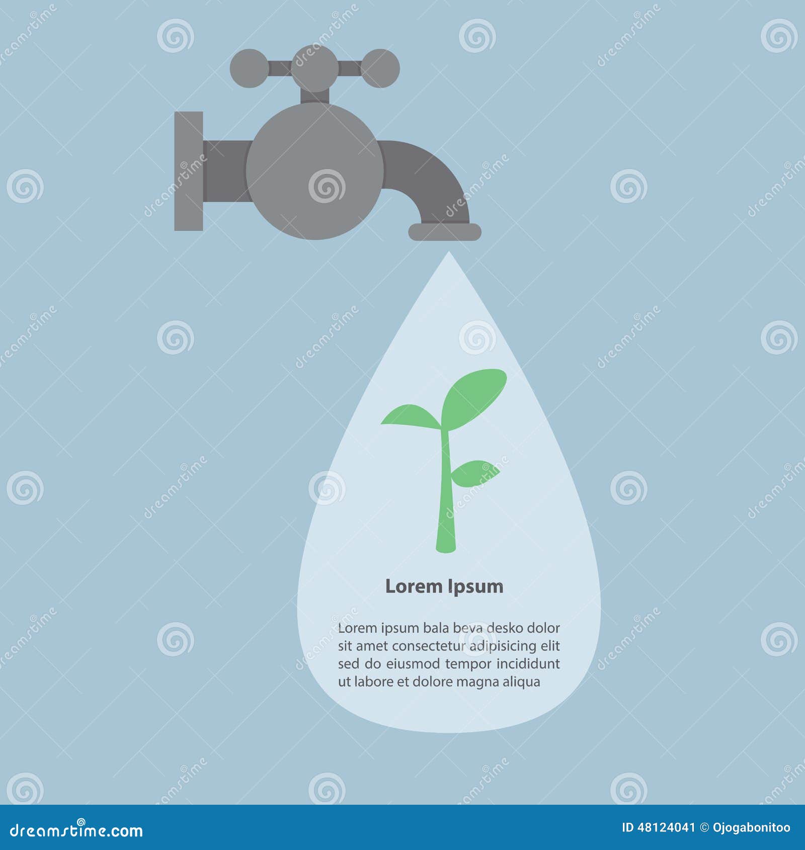 Faucet and Water Drops with Small Plant, Infographics Stock Vector ...
