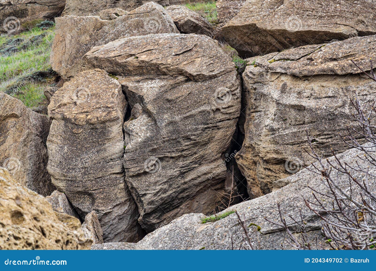 Fault in big stone rock stock photo. Image of landslide - 204349702