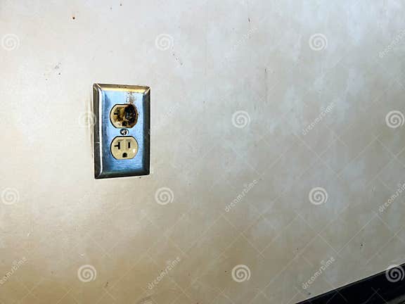 Faulty Burned Electrical Outlet with Copy Space Stock Image - Image of ...