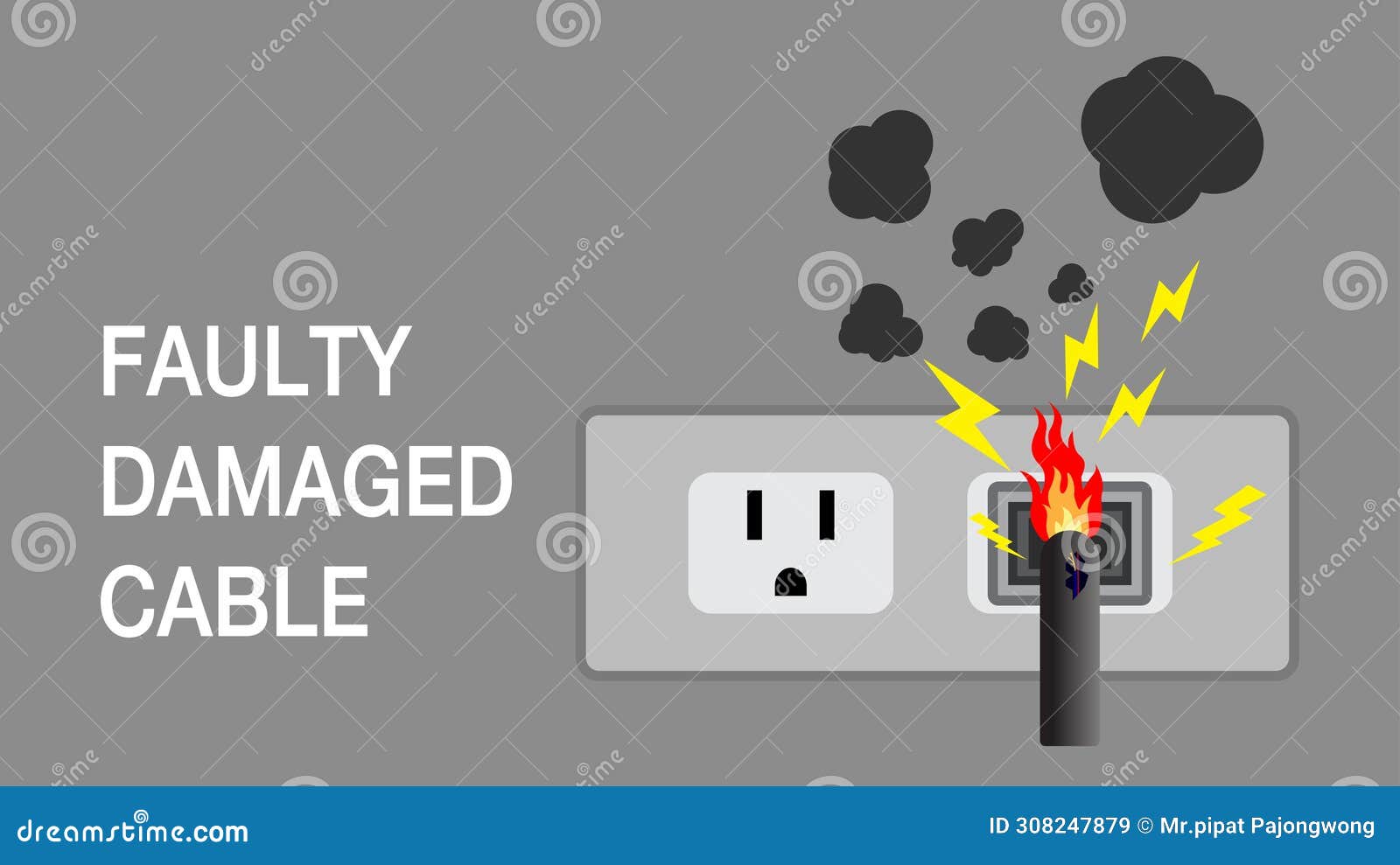 Faulty Damaged Cable,safety First ,electrical Short Circuit,vector ...