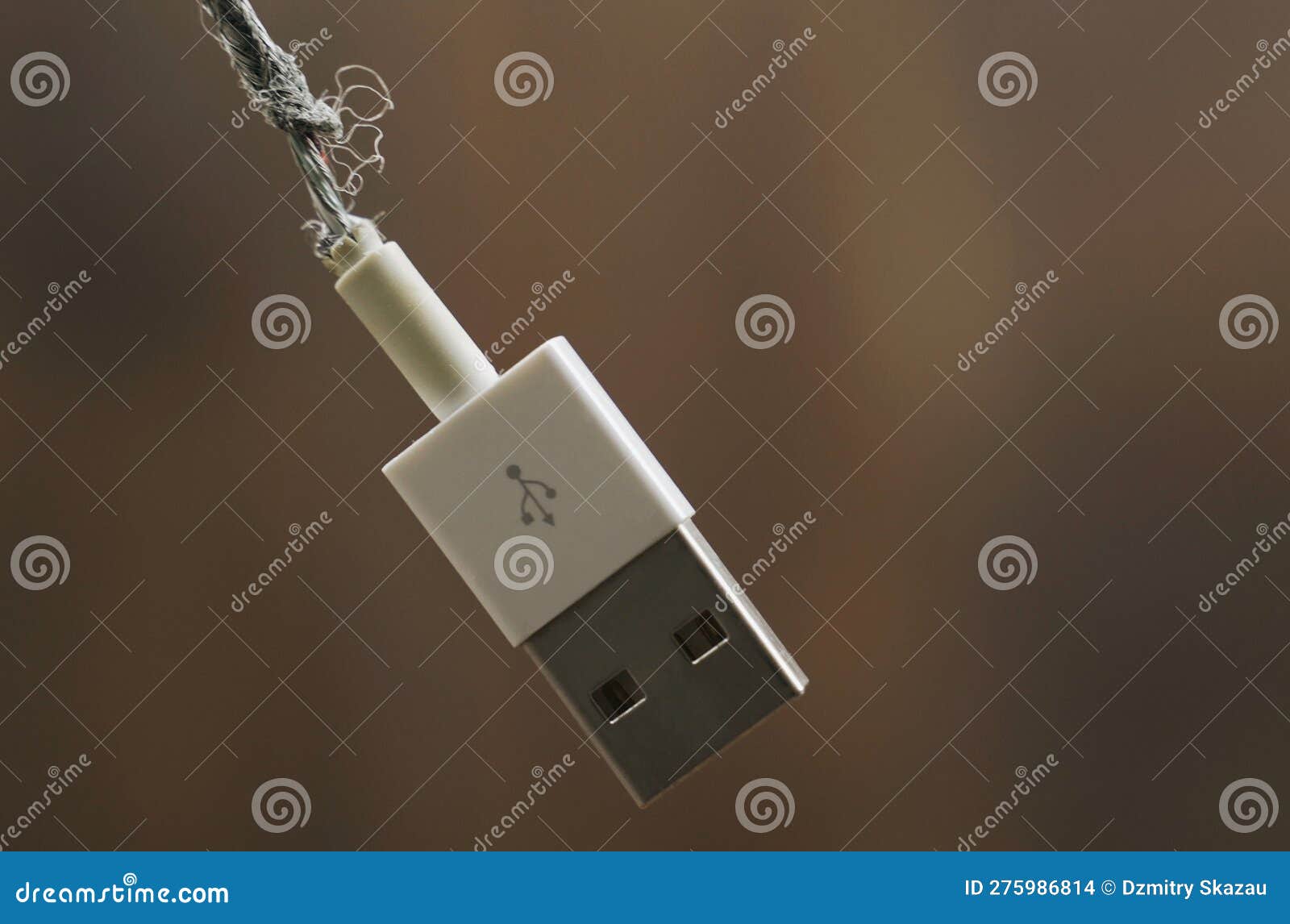 Faulty USB Charger Cable with Damaged Wire Insulation. Stock Photo ...