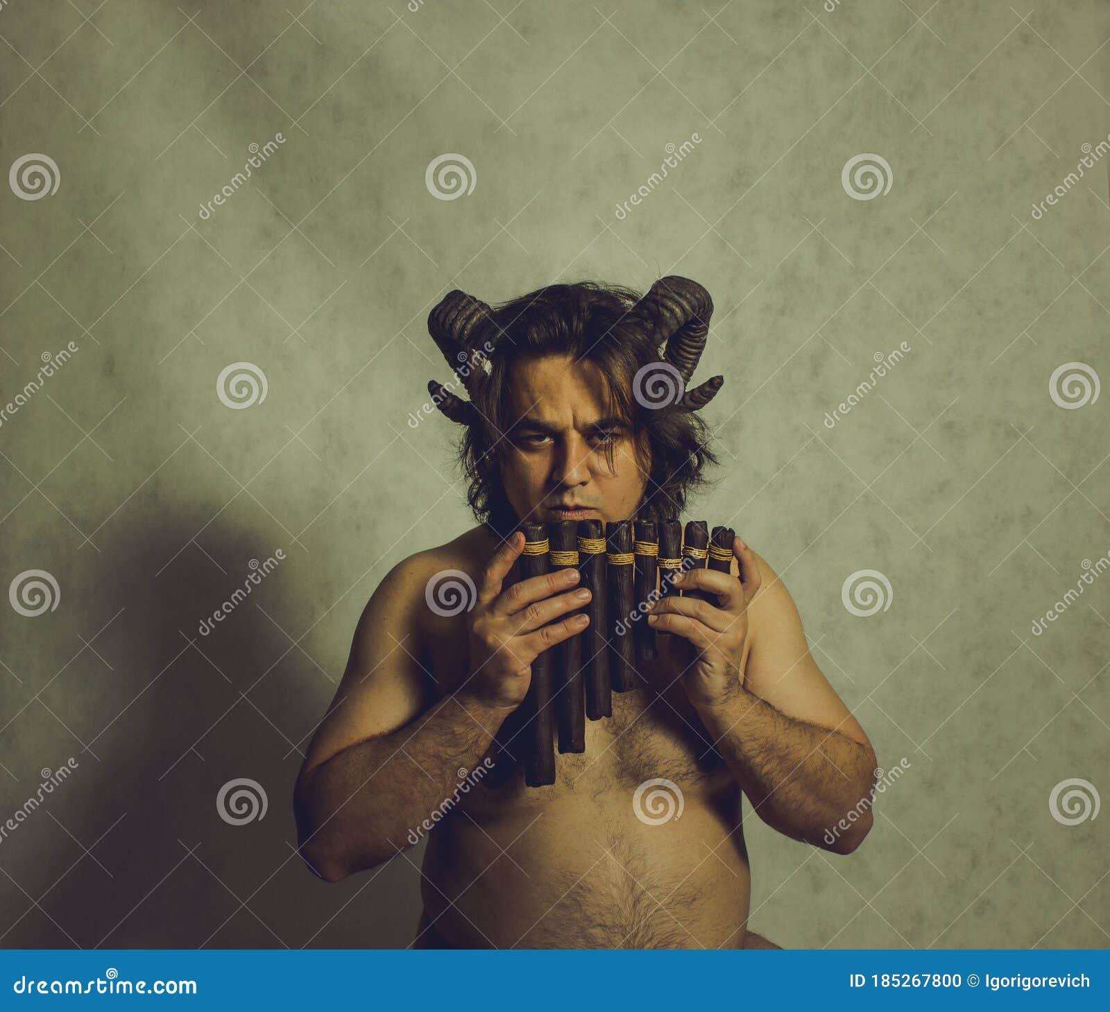 Faun with panflute stock photo. Image of greek, myth - 185267800