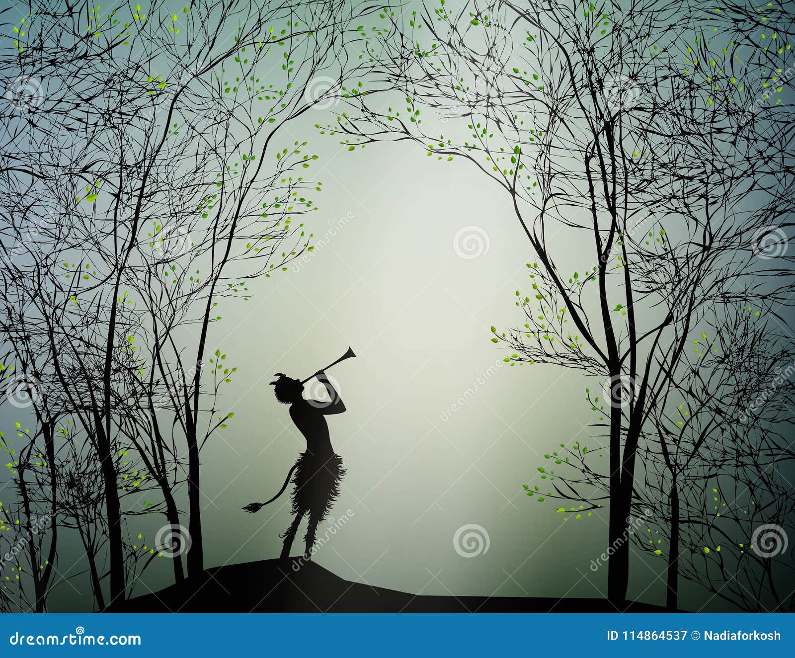 Faun Playing in the Spring Forest, Stock Vector - Illustration of music ...