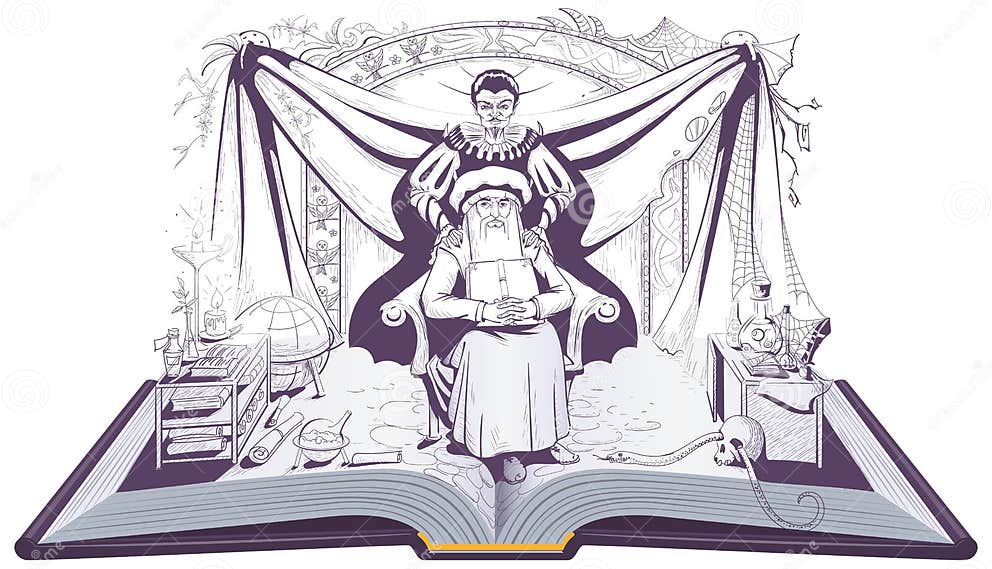 Faust and Mephistopheles Devil Seduces Scientist Alchemist Stock Vector ...