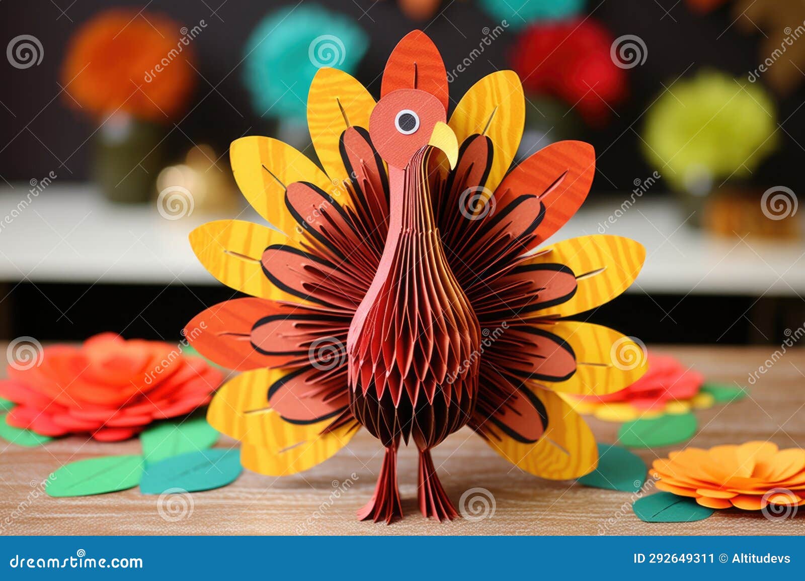 A Faux Feather Turkey Craft Made with Construction Paper Stock Image ...