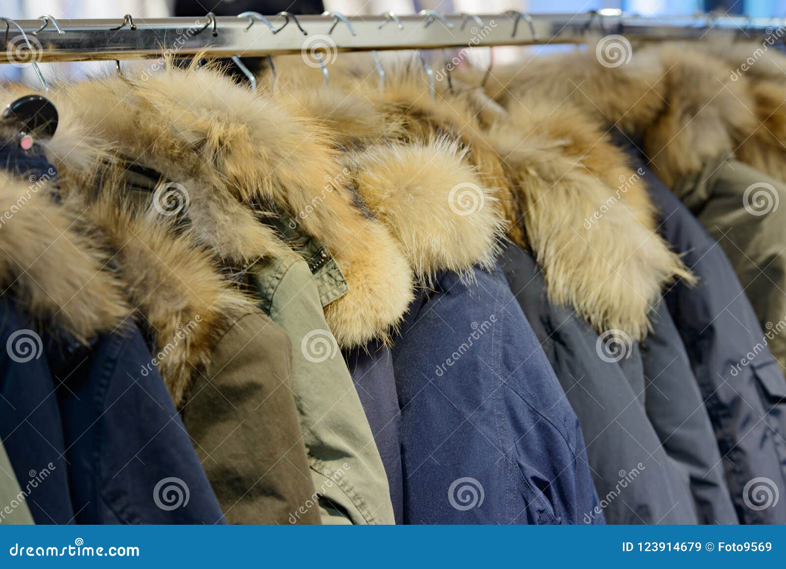 Faux Fur Jacket for Winter Season on a Clothes Rack Stock Image - Image ...
