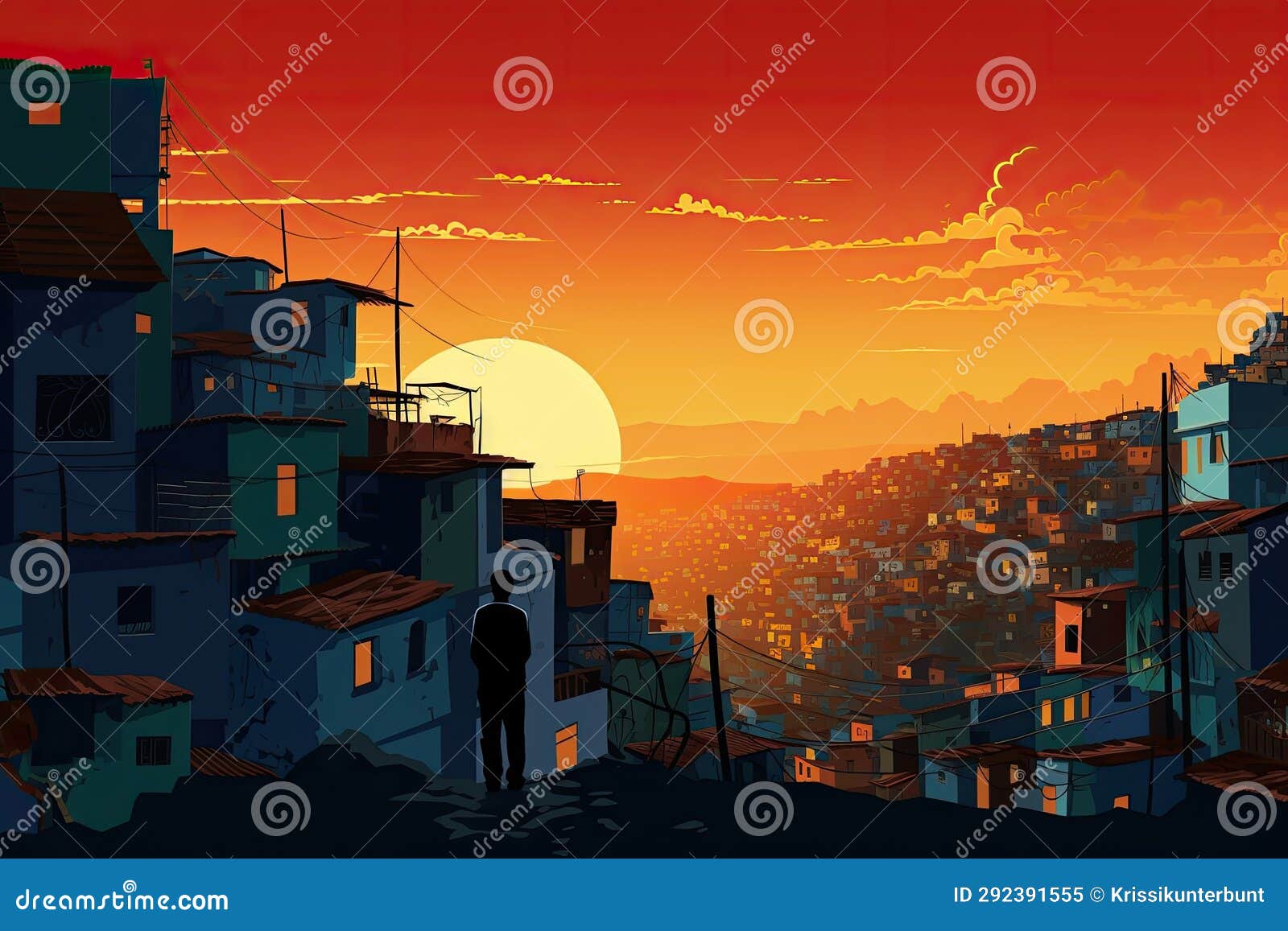 Favela Landscape at Sunset AI Generated Stock Illustration ...