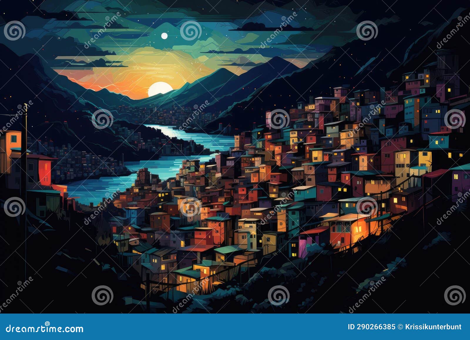 Favela Landscape At Sunset AI Generated Royalty-Free Cartoon ...