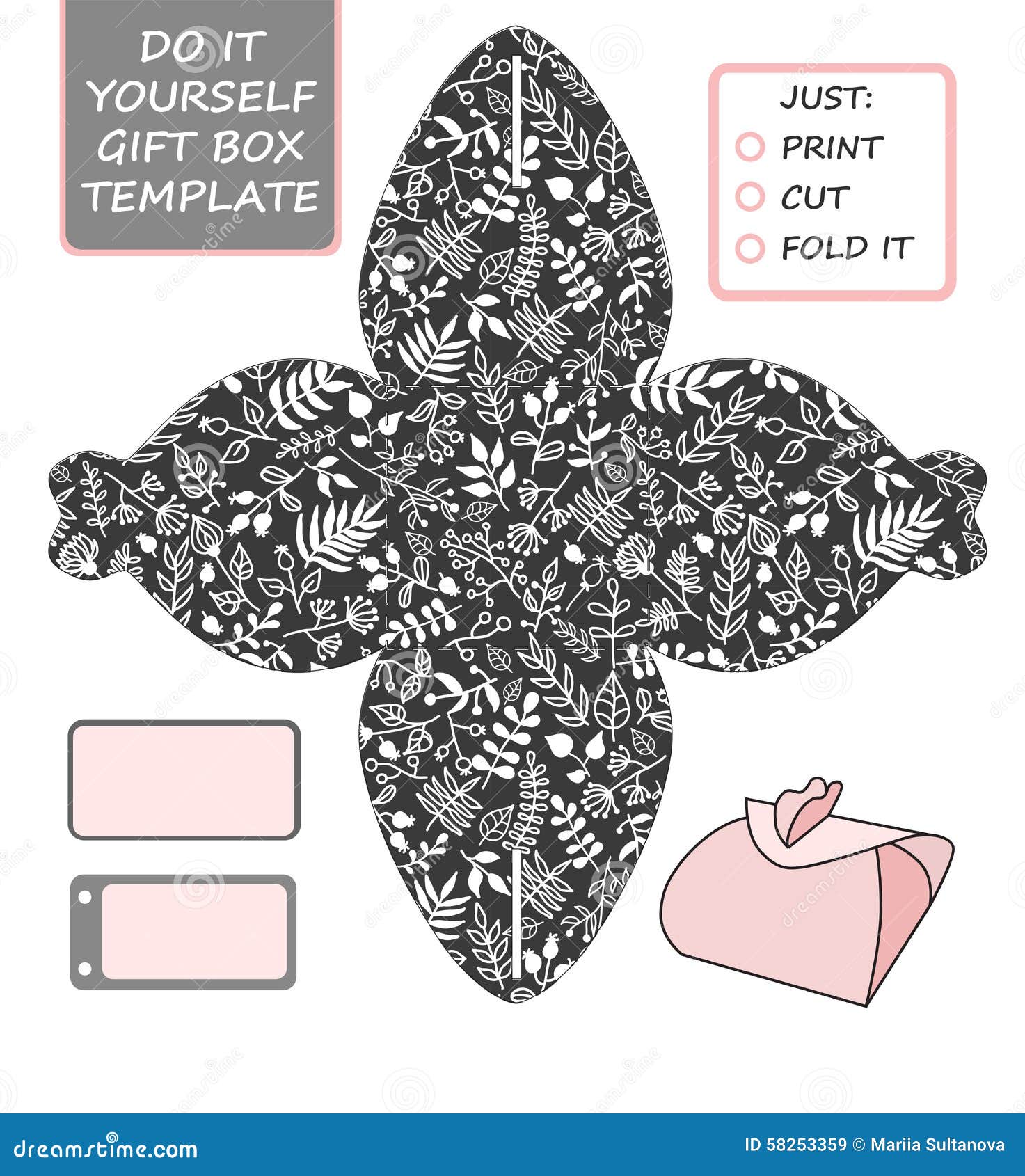 Favor, Gift Box Die Cut. Box Template Stock Vector - Illustration of ...