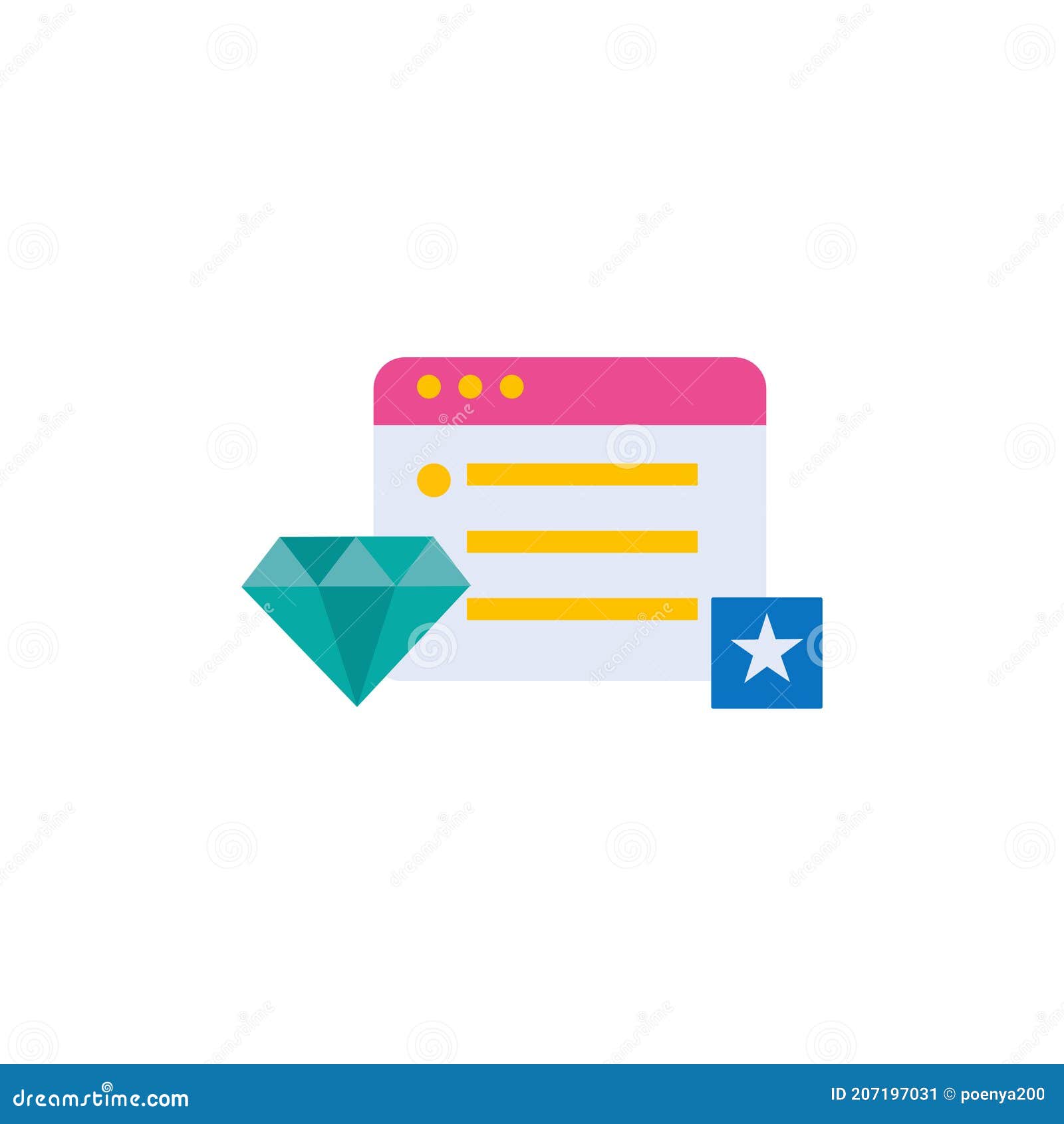 Favorite Web Browser Flat Style Icon with Star Bookmark and Diamond ...
