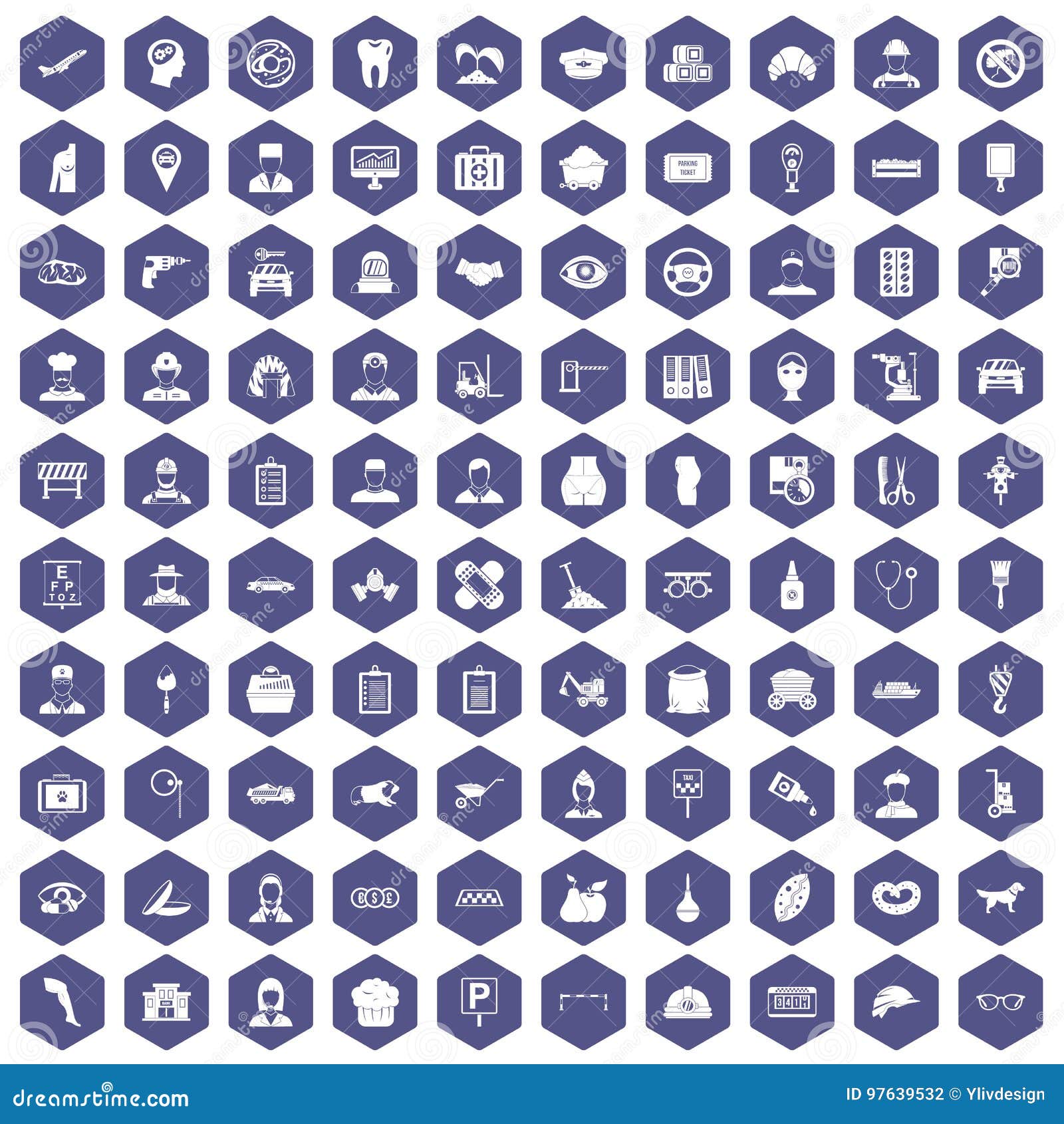 100 Favorite Work Icons Hexagon Purple Stock Vector - Illustration of ...