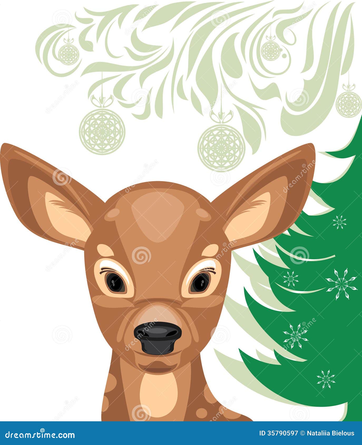 Fawn and Christmas tree stock vector. Illustration of christmas - 35790597