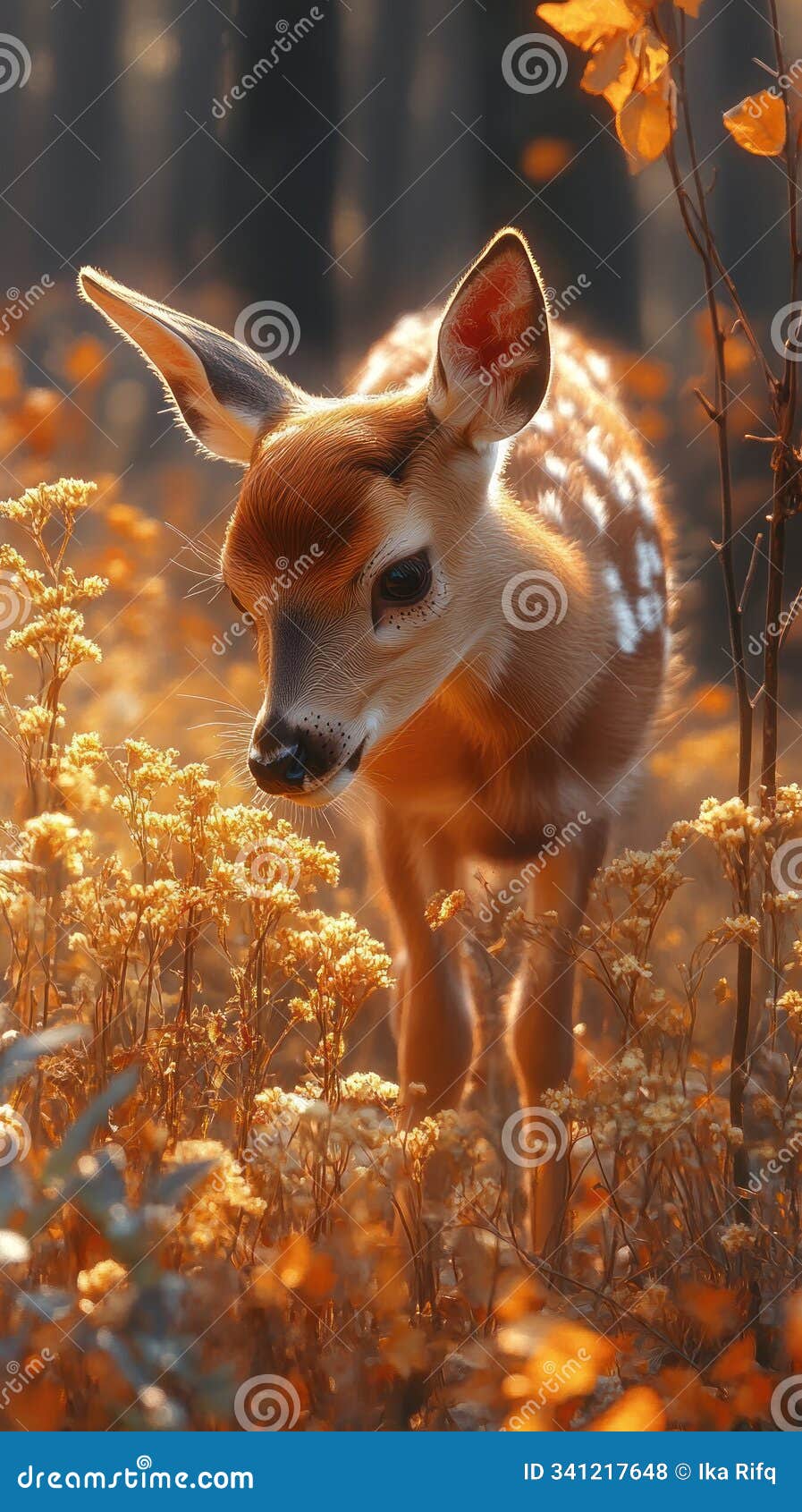Fawn Deer in Golden Autumn Illustration Stock Illustration ...
