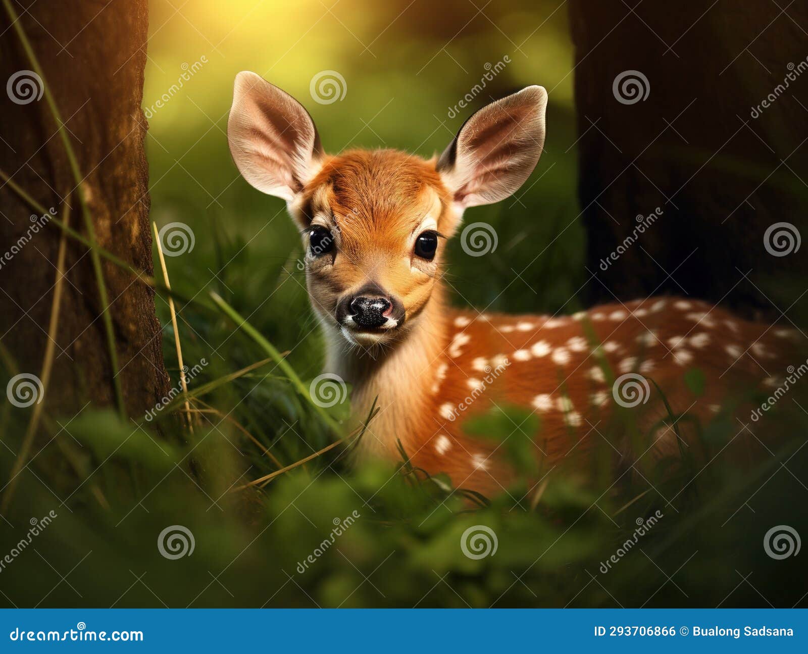 Ai Generated Illustration Wildlife Concept of Fawn in the Grass Stock ...