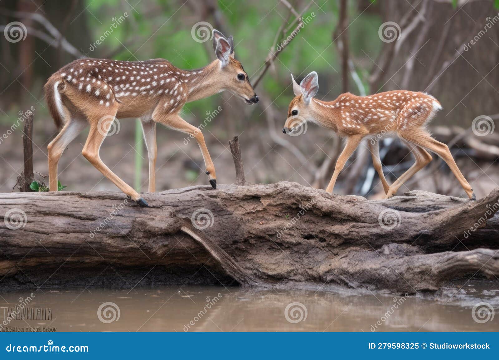 Fawn Learning To Jump from Low Platform with the Help of Its Mother ...