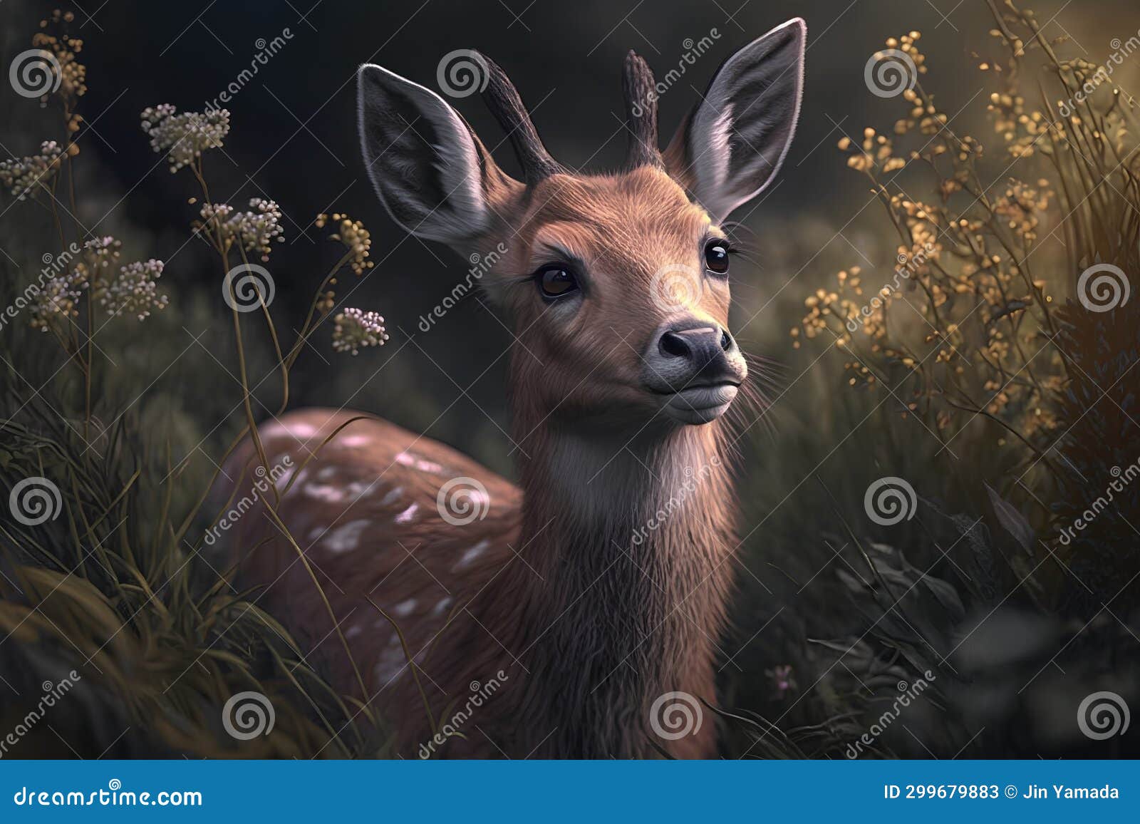 Fawn in the Meadow. 3d Render. Digital Painting Stock Illustration ...