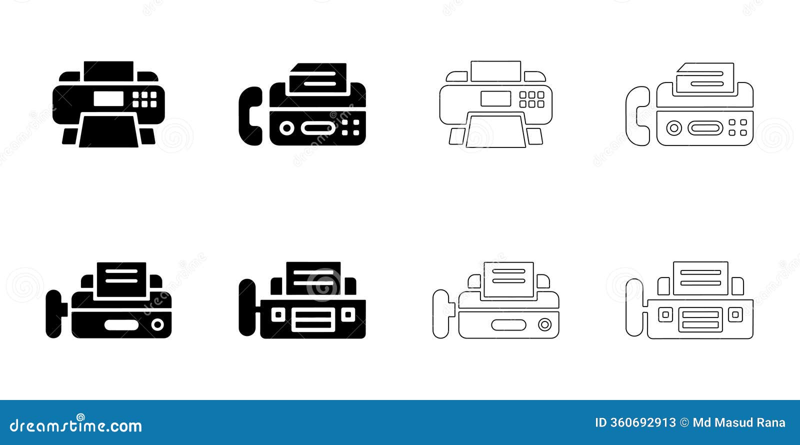 Fax Machine Icons Set Simple Clean and Smooth Lines and Fill Vector ...