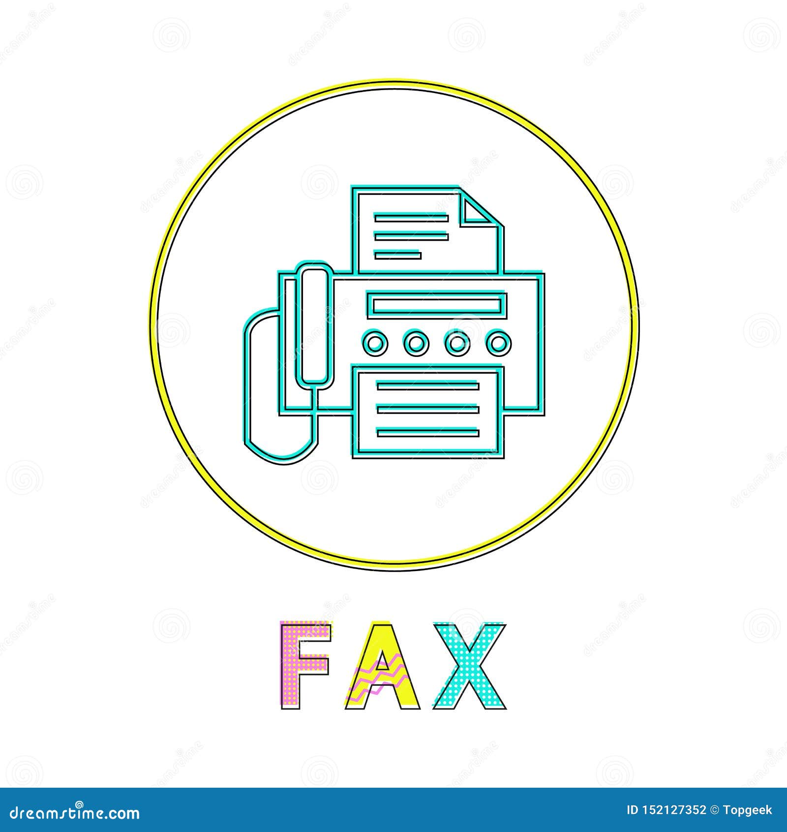 Fax Round Linear Icon with Machine and Document Stock Vector ...