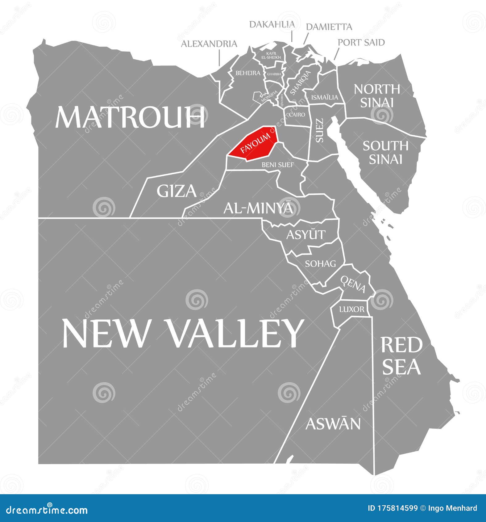 Fayoum Red Highlighted in Map of Egypt Stock Illustration ...