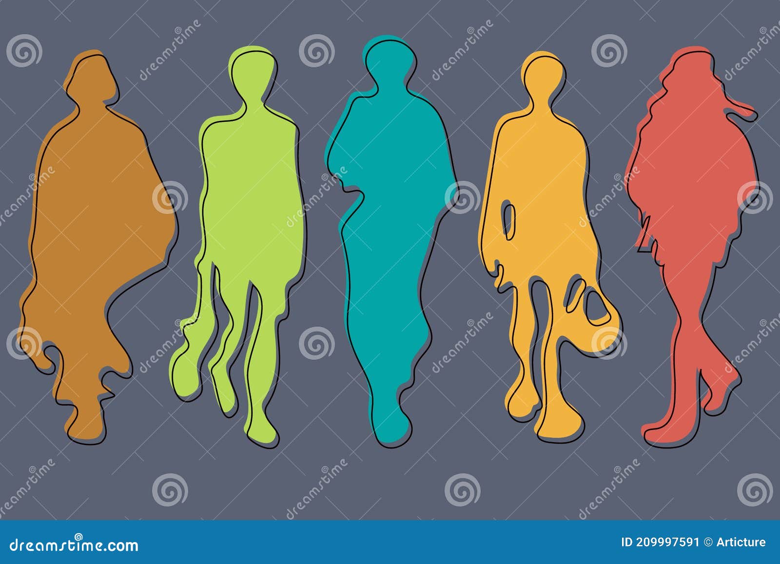 Five Abstract Figures of Females in Flat and Minimal Style. Stock ...