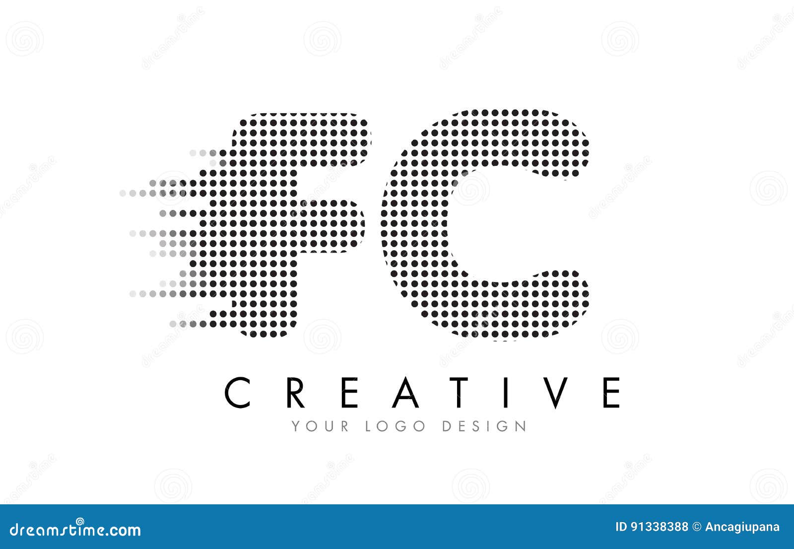 FC F C Letter Logo with Black Dots and Trails. Stock Vector ...