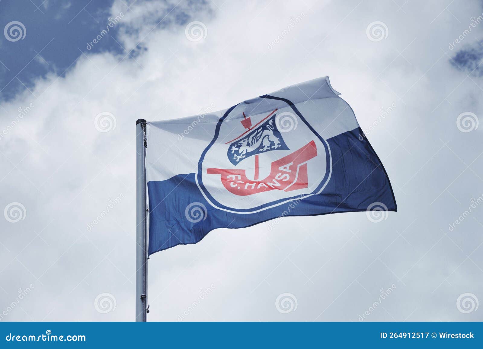 FC Hansa Rostock Flag Blowing in the Wind with a Cloudy Sky in the ...