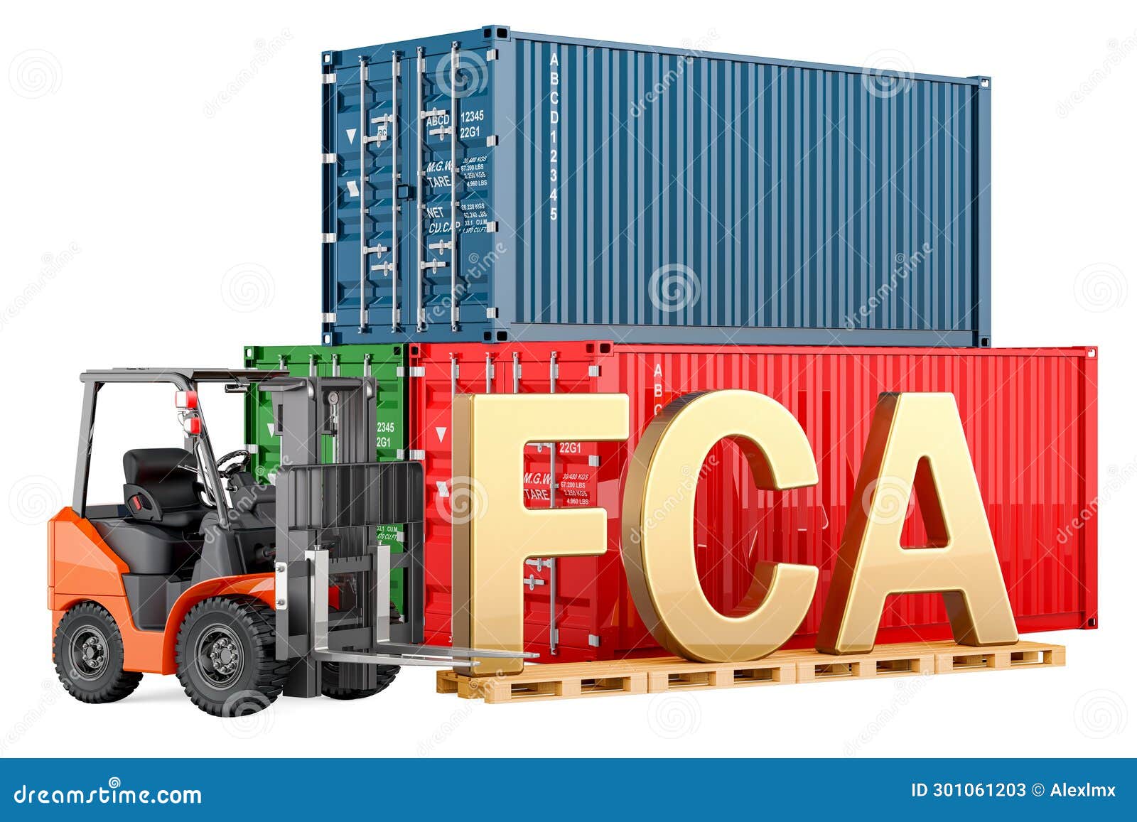 FCA Concept. Forklift Truck with Cargo Containers, 3D Rendering Stock ...