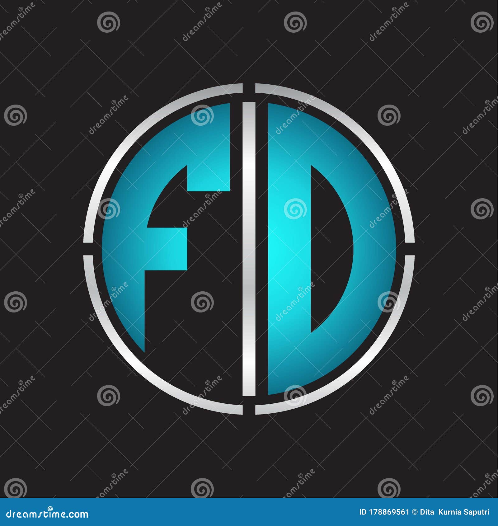 FD Logo Initial with Circle Line Cut Design Template on Blue Colors ...