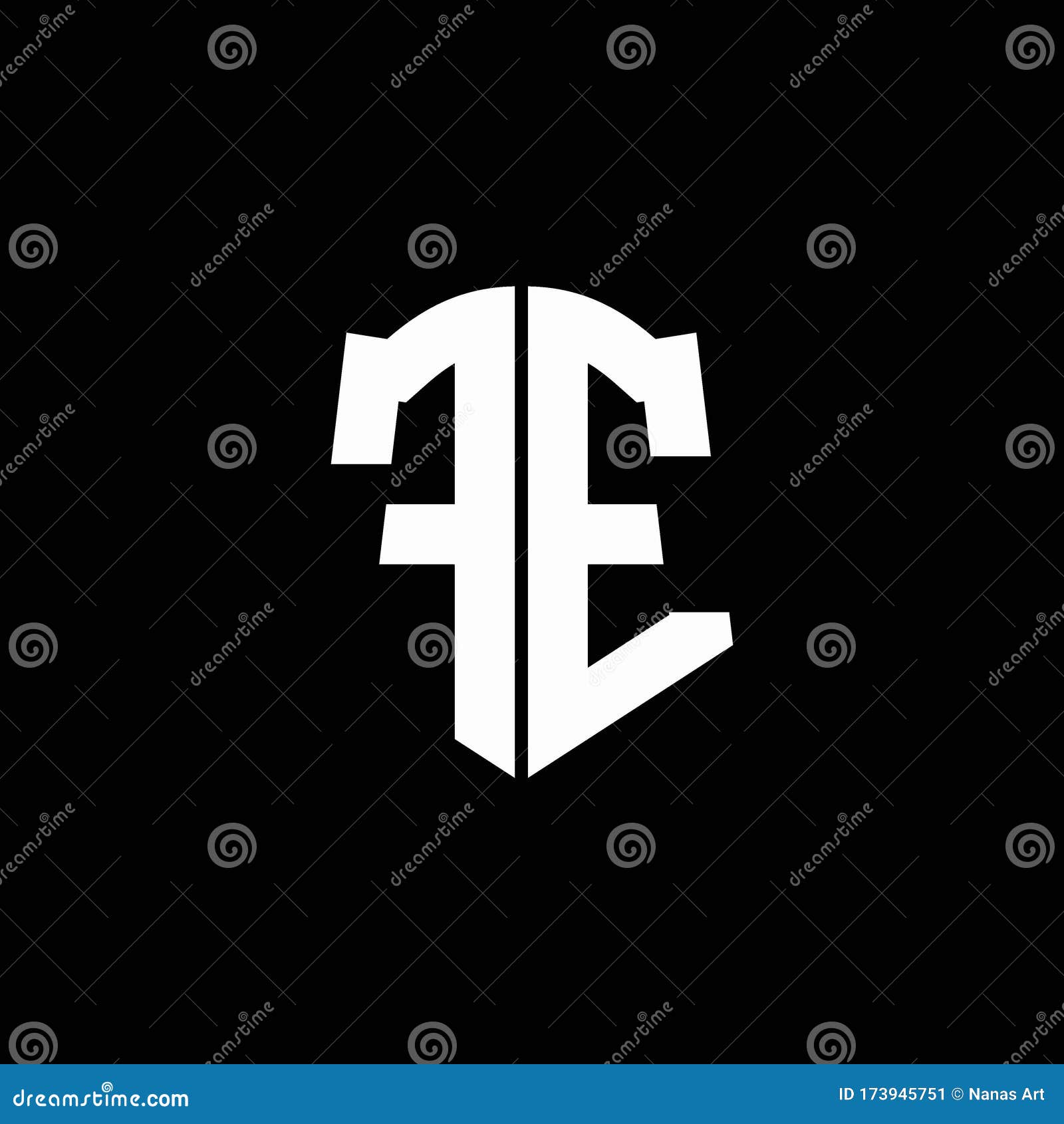 FE Monogram Letter Logo Ribbon with Shield Style Isolated on Black ...