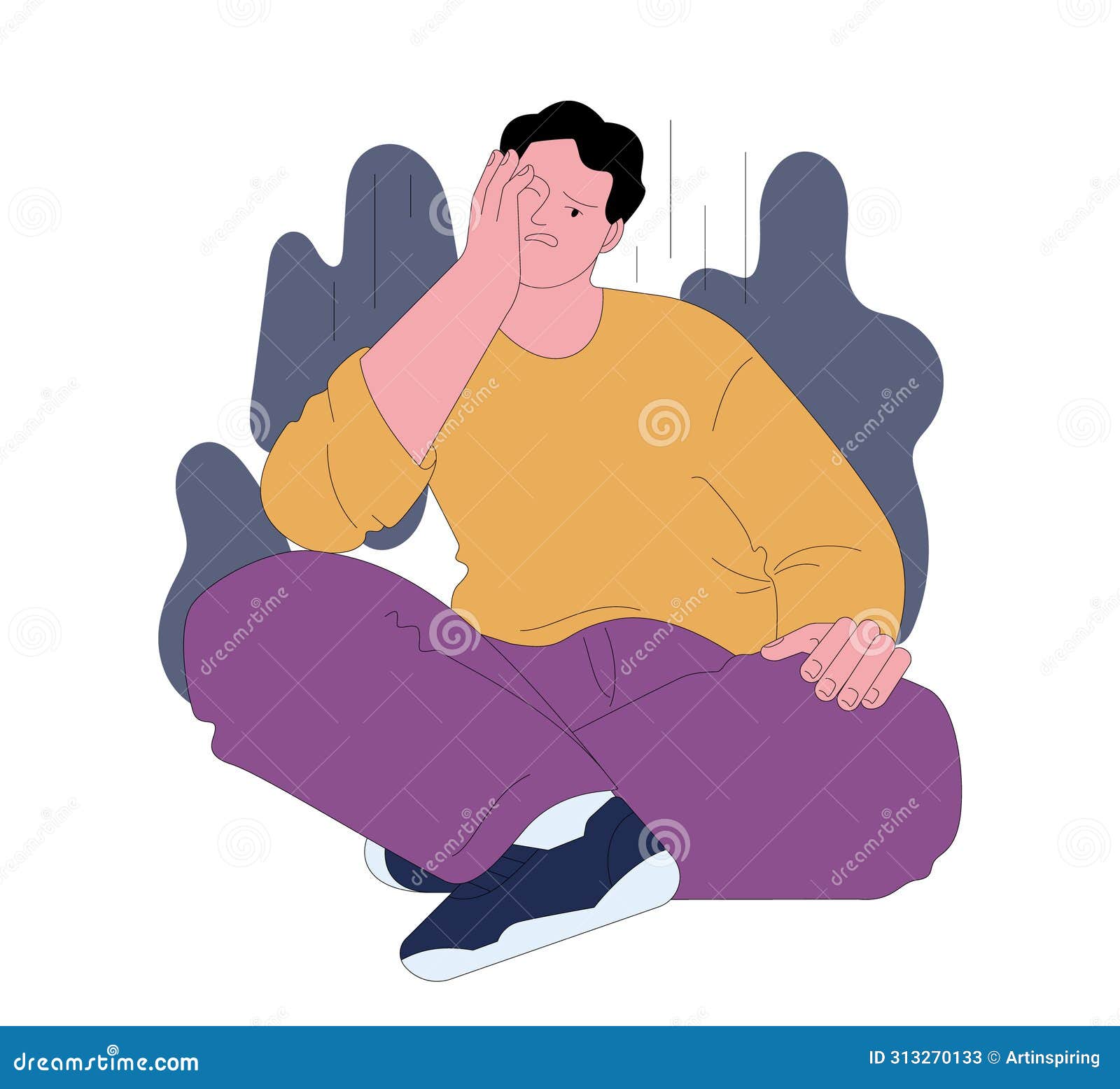 Fear Of Stagnation. Young Scared Or Terrified Man Stuck In A Rock ...