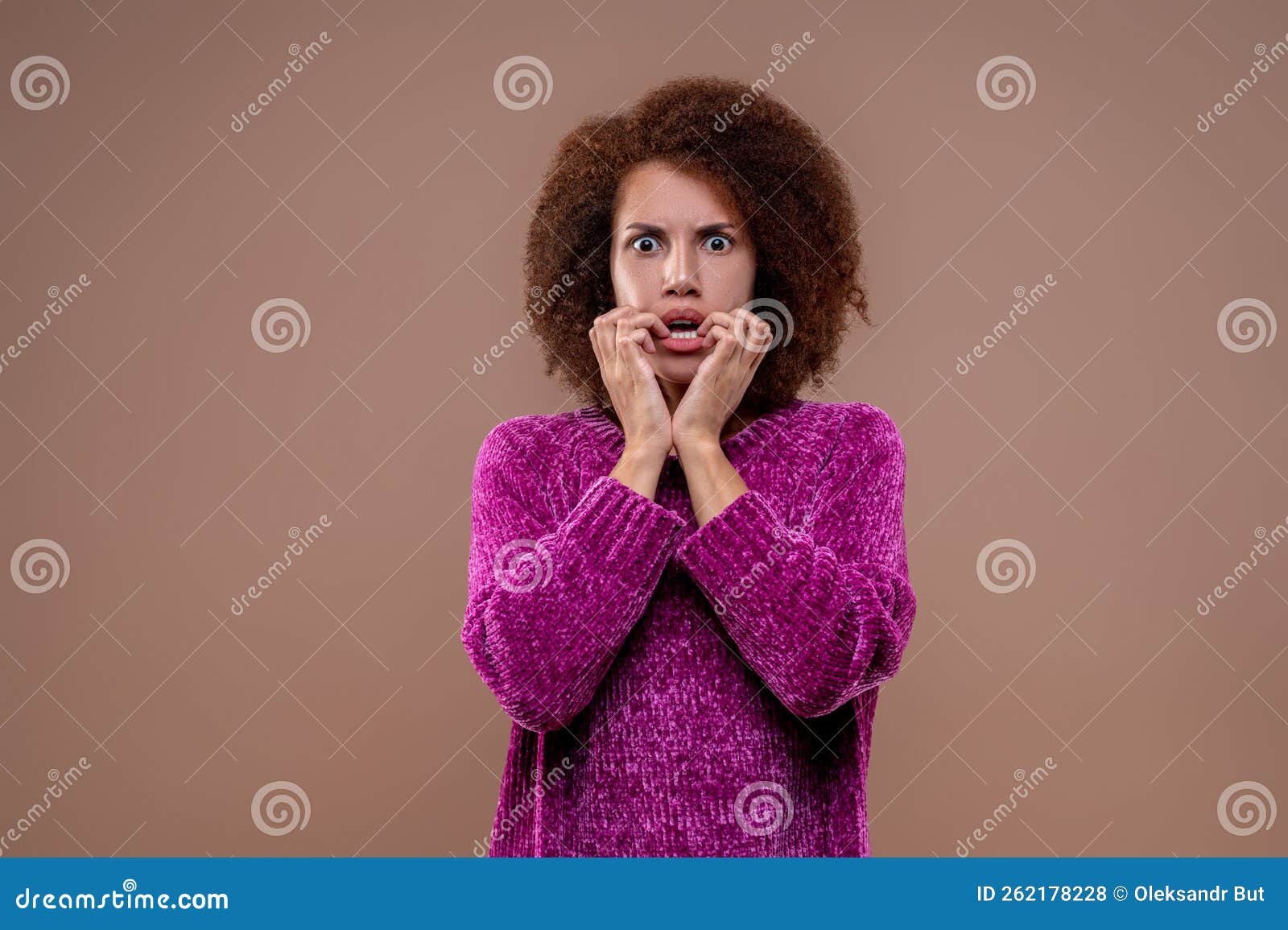 Dark-haired Young Woman Looking Frightened Stock Photo - Image of ...