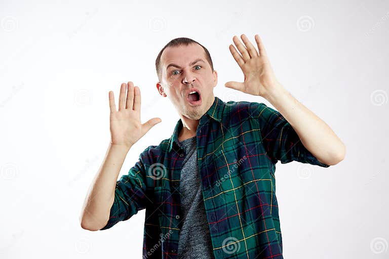 Fear and Fright of a Man. Guy is Afraid, Scared Face Stock Photo ...