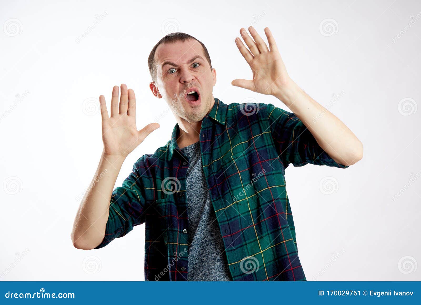 Fear and Fright of a Man. Guy is Afraid, Scared Face Stock Image ...