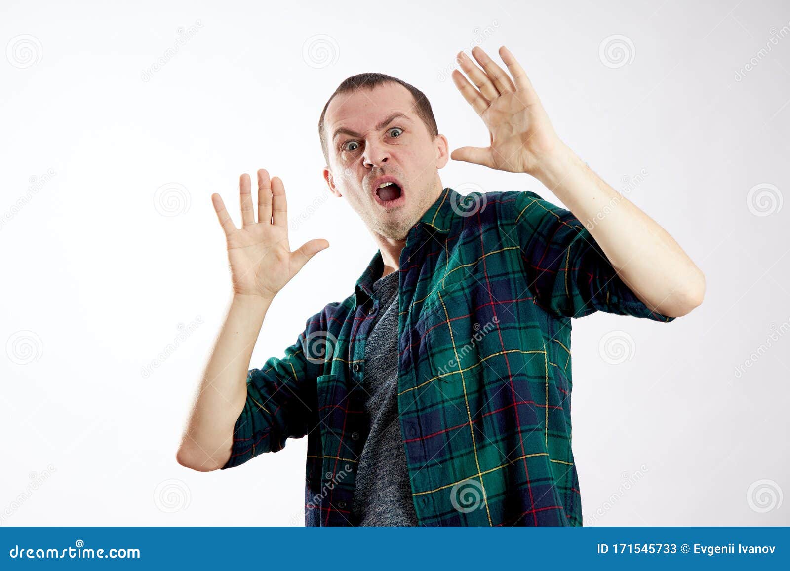 Fear and Fright of a Man. Guy is Afraid, Scared Face Stock Image ...