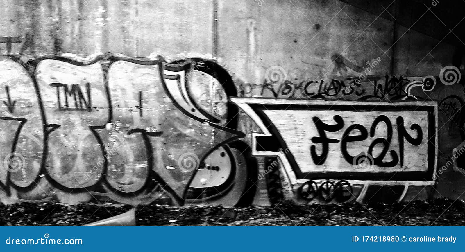 Fear Graffiti in Black and White Stock Photo - Image of fear, white ...
