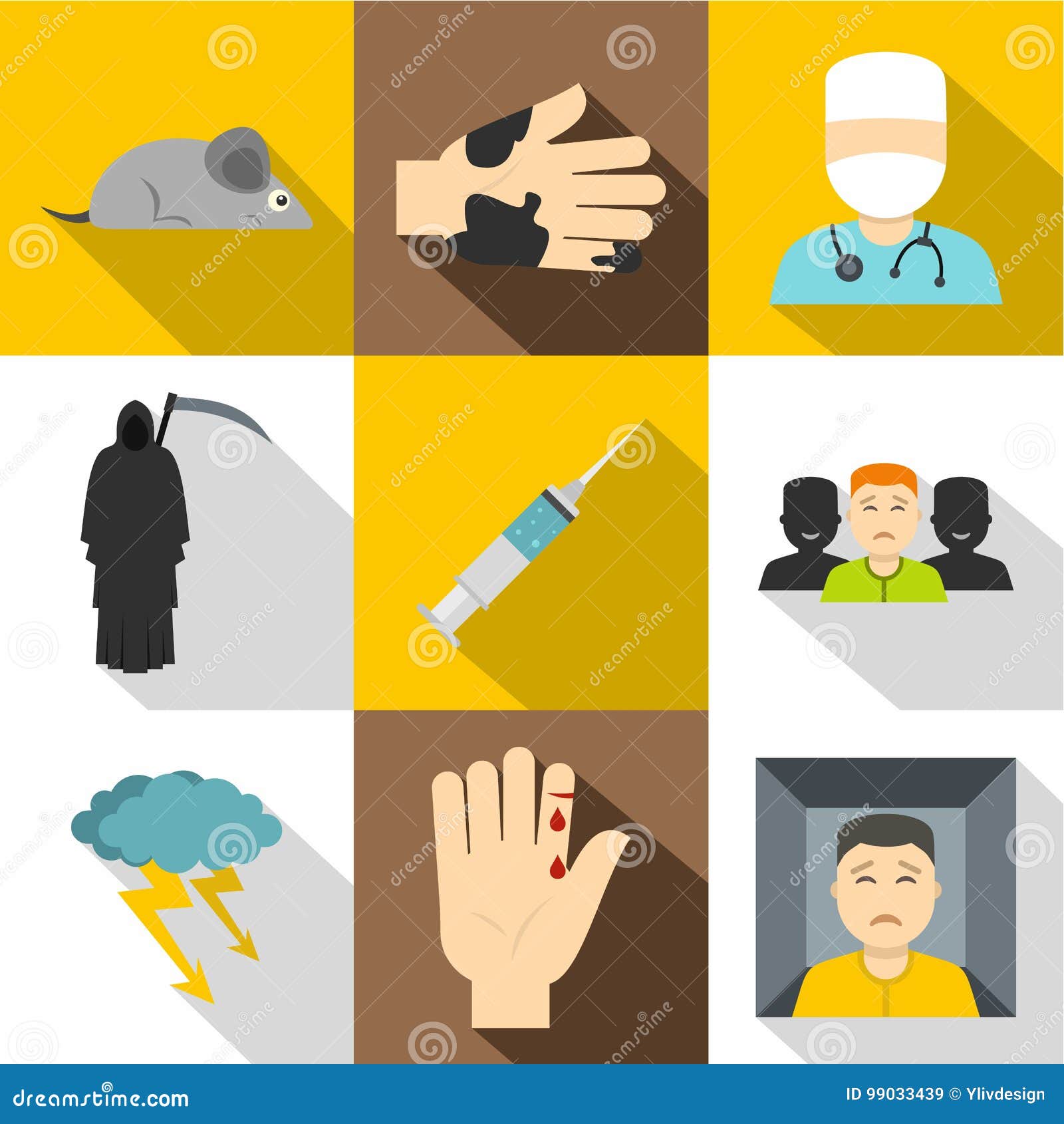 Fear icon set, flat style stock vector. Illustration of alone - 99033439