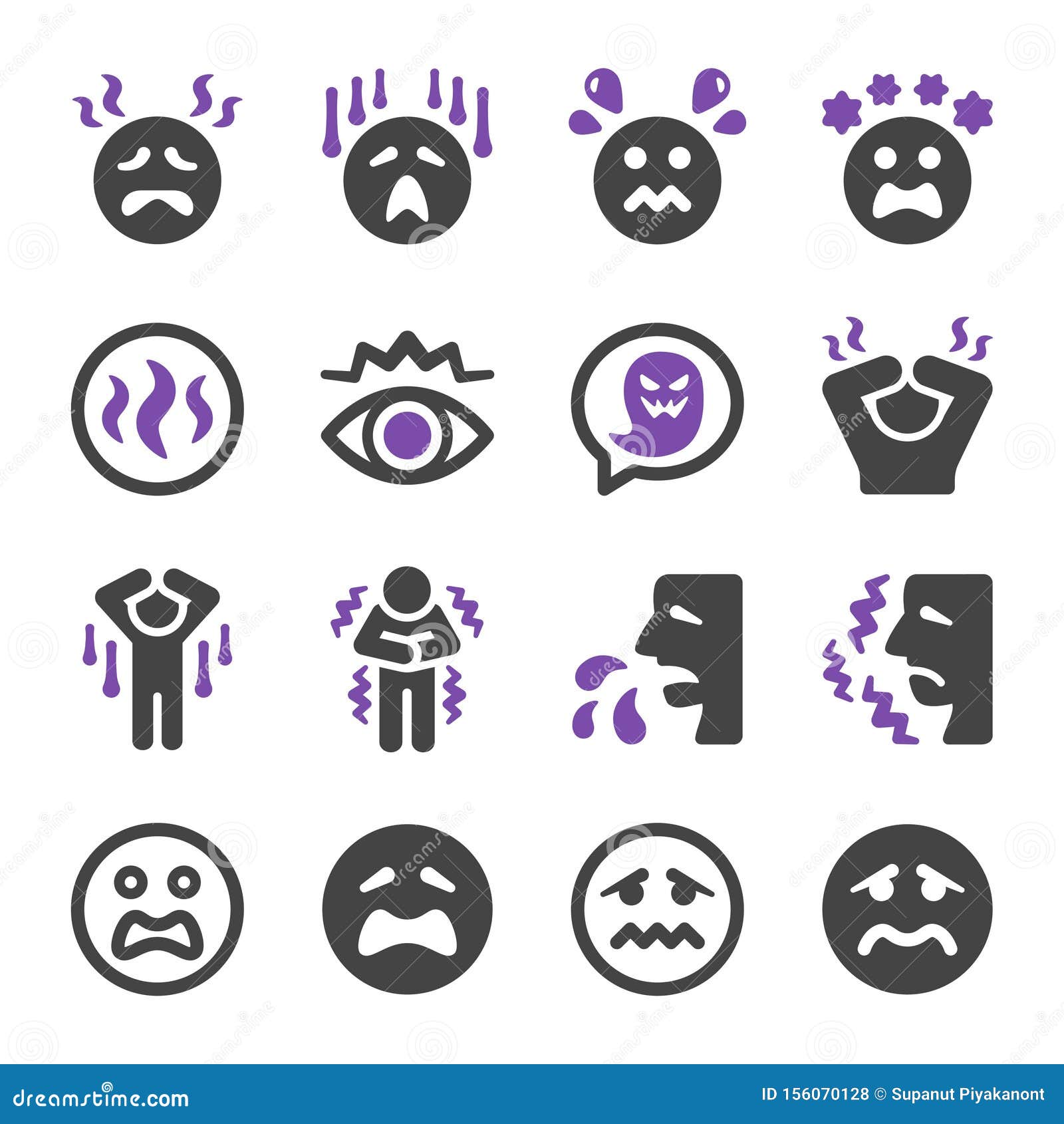 Fear icon set stock vector. Illustration of feeling - 156070128