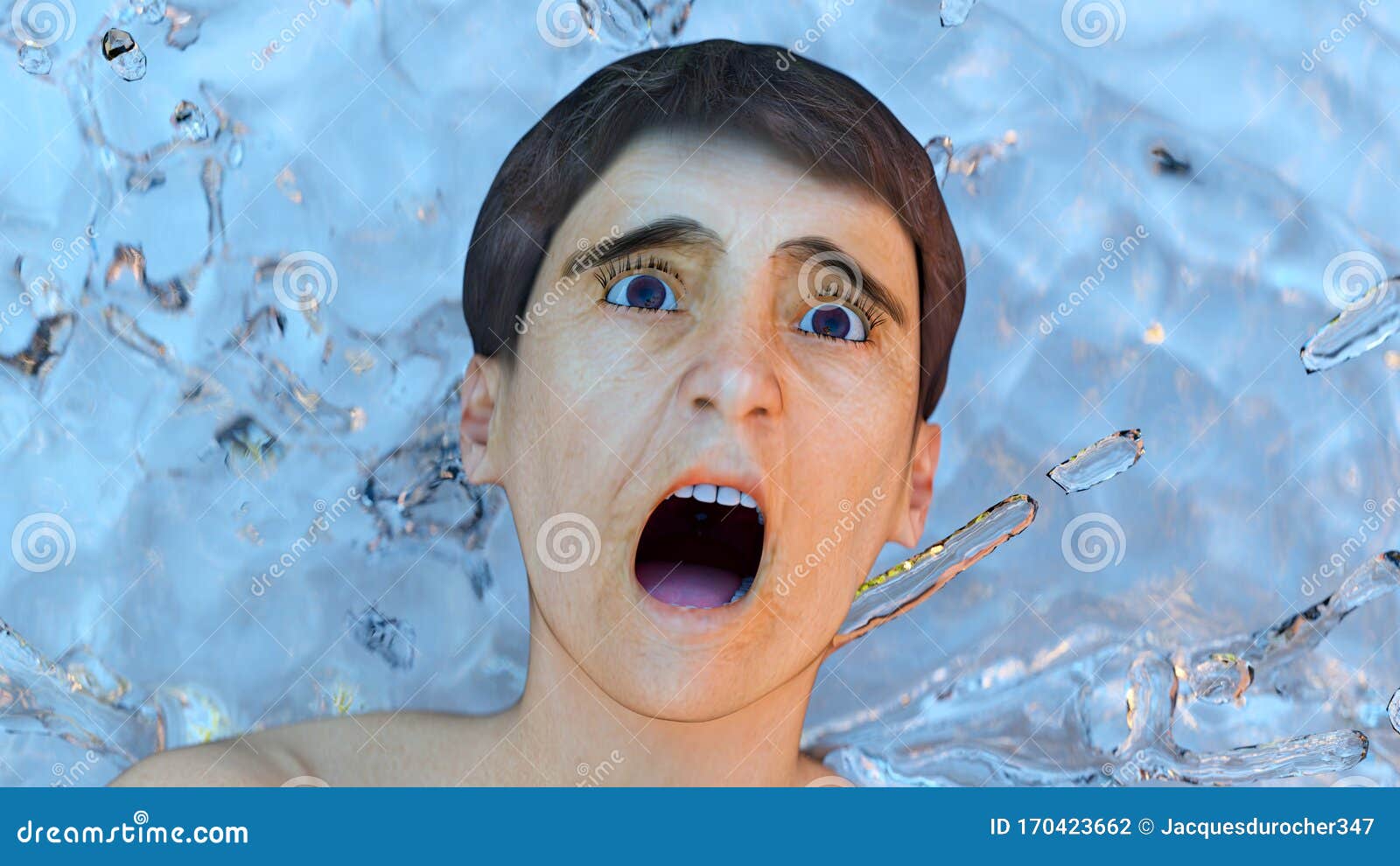Fear Panic Drowning Problems Water Splash Scream 3D Illustration Stock ...