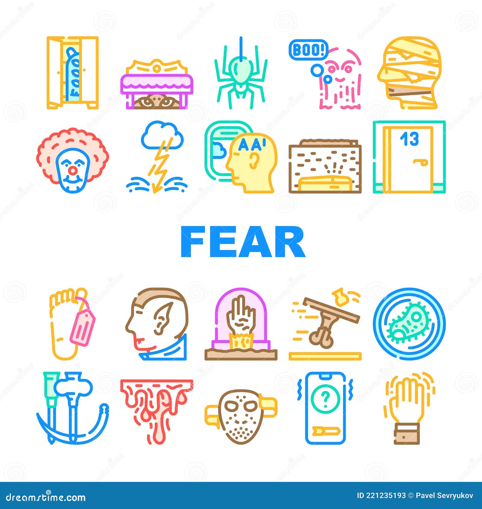 Fear Phobia Problem Collection Icons Set Vector Stock Vector ...