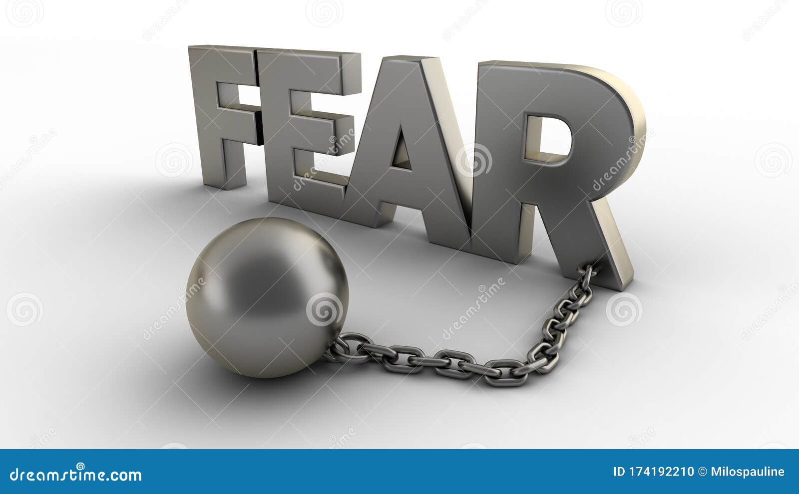 Fear Text with Chain and Shackles Isolated on a White Background. 3D ...