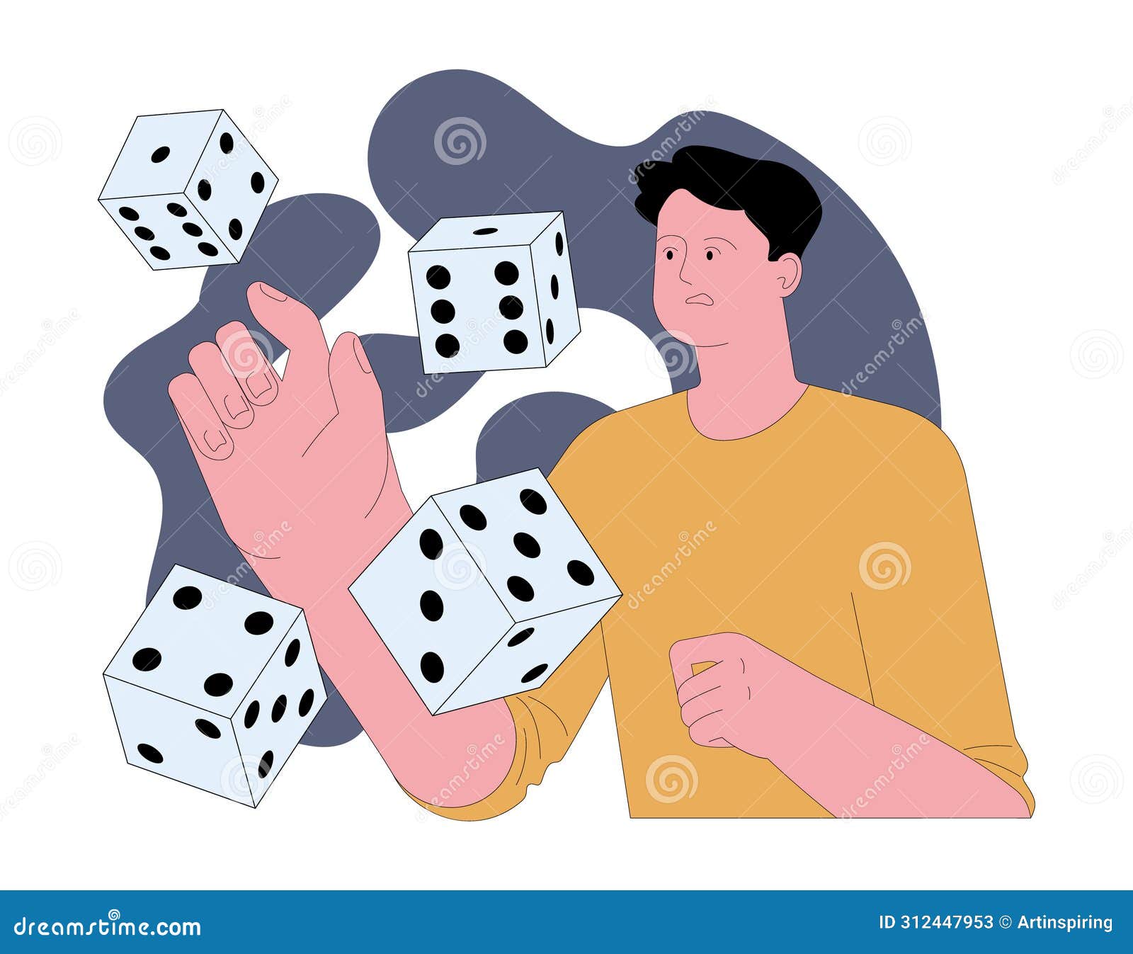 Fear of Unpredictability. Apprehensive Scared Man Throwing Dice ...