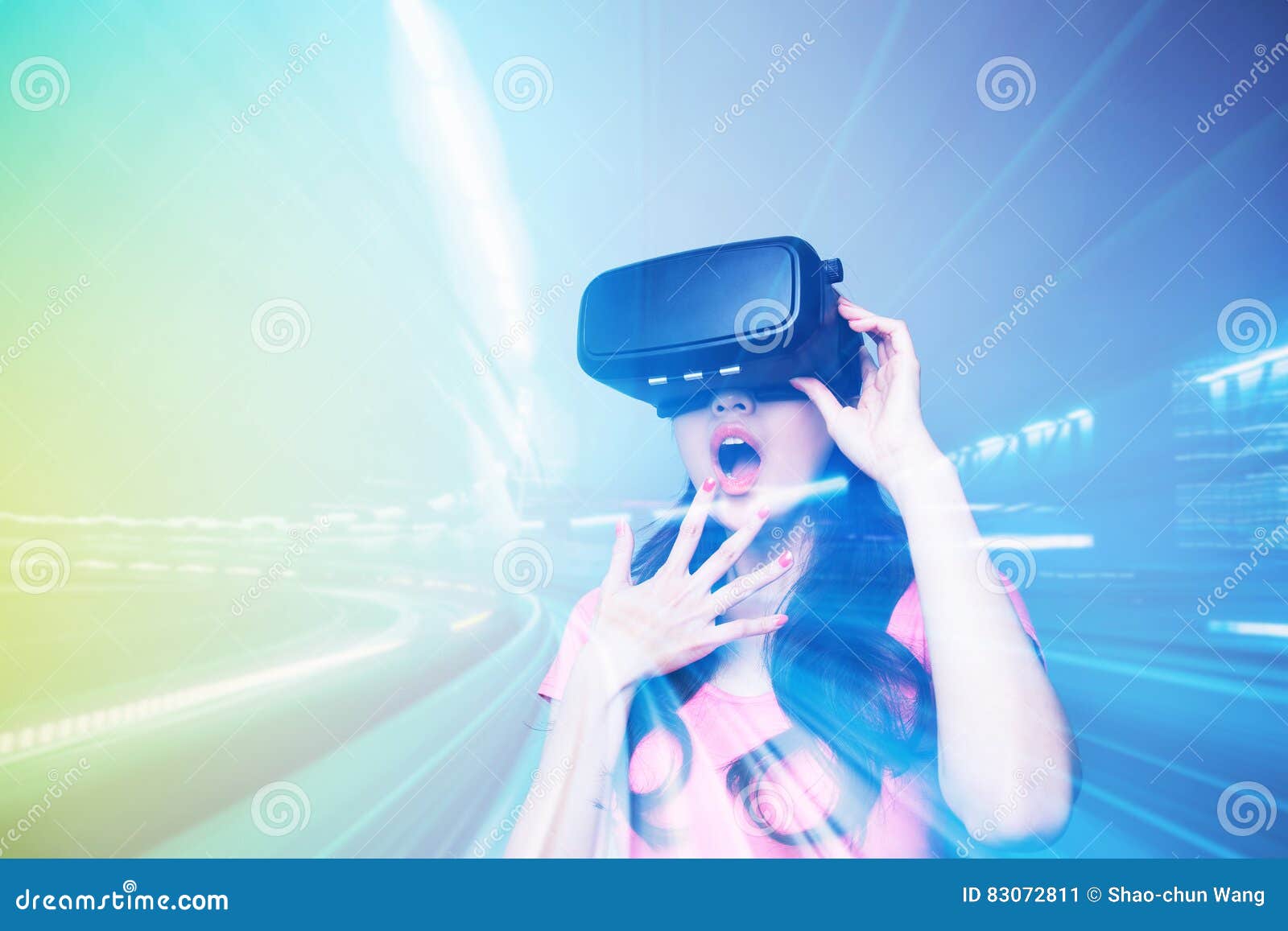 Fear Woman Watching Virtual Reality Stock Image - Image of nervous ...