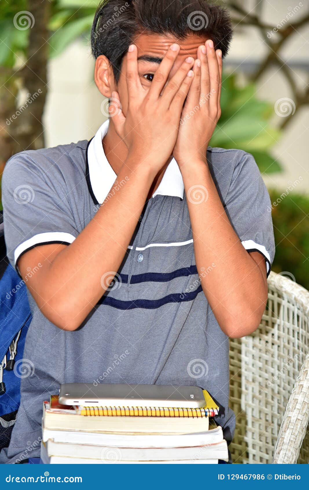 Fearful Boy Student with Notebooks Stock Photo - Image of tablet ...
