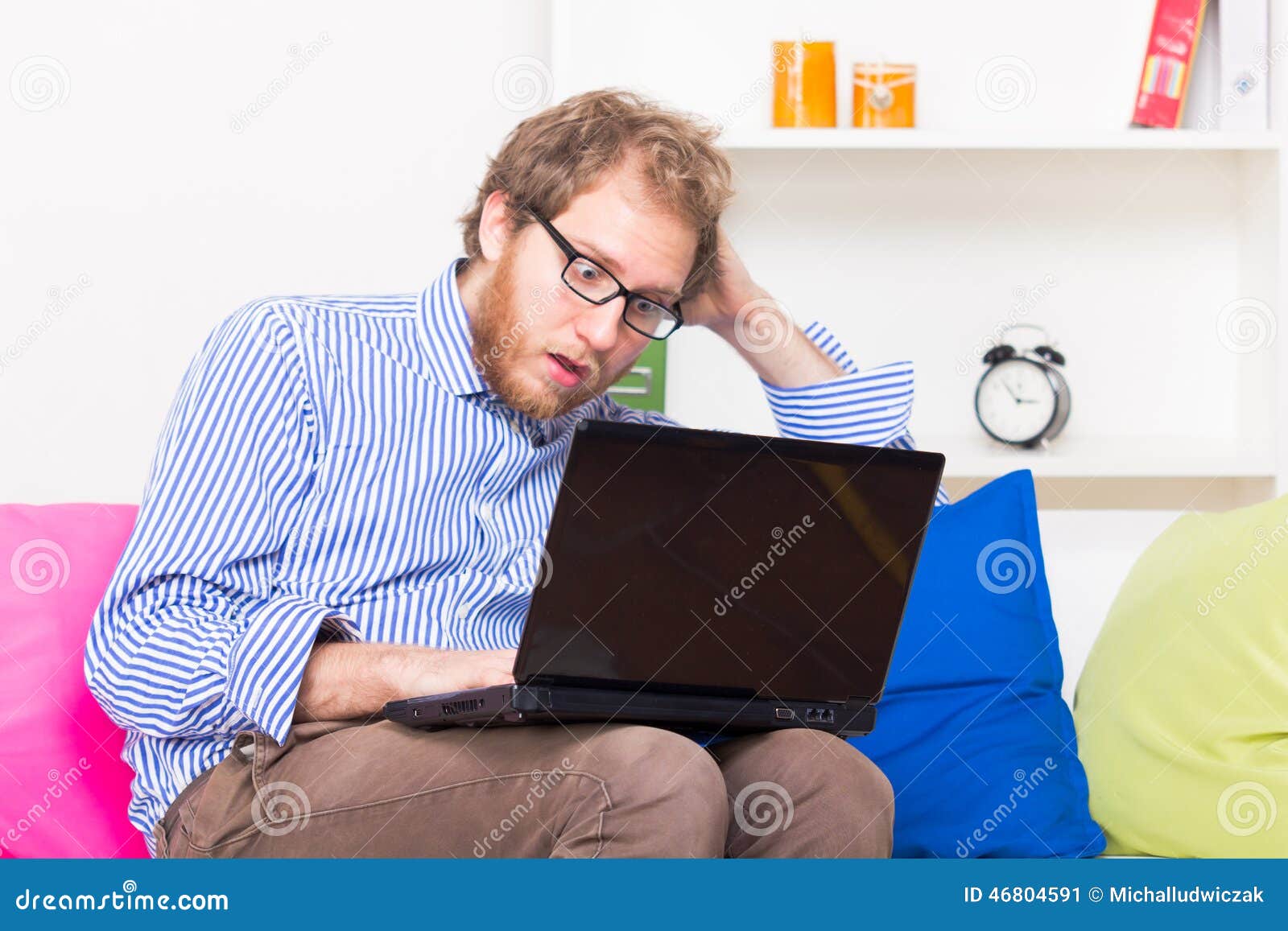 Fearful Man Looking at Computer Stock Image - Image of accident ...