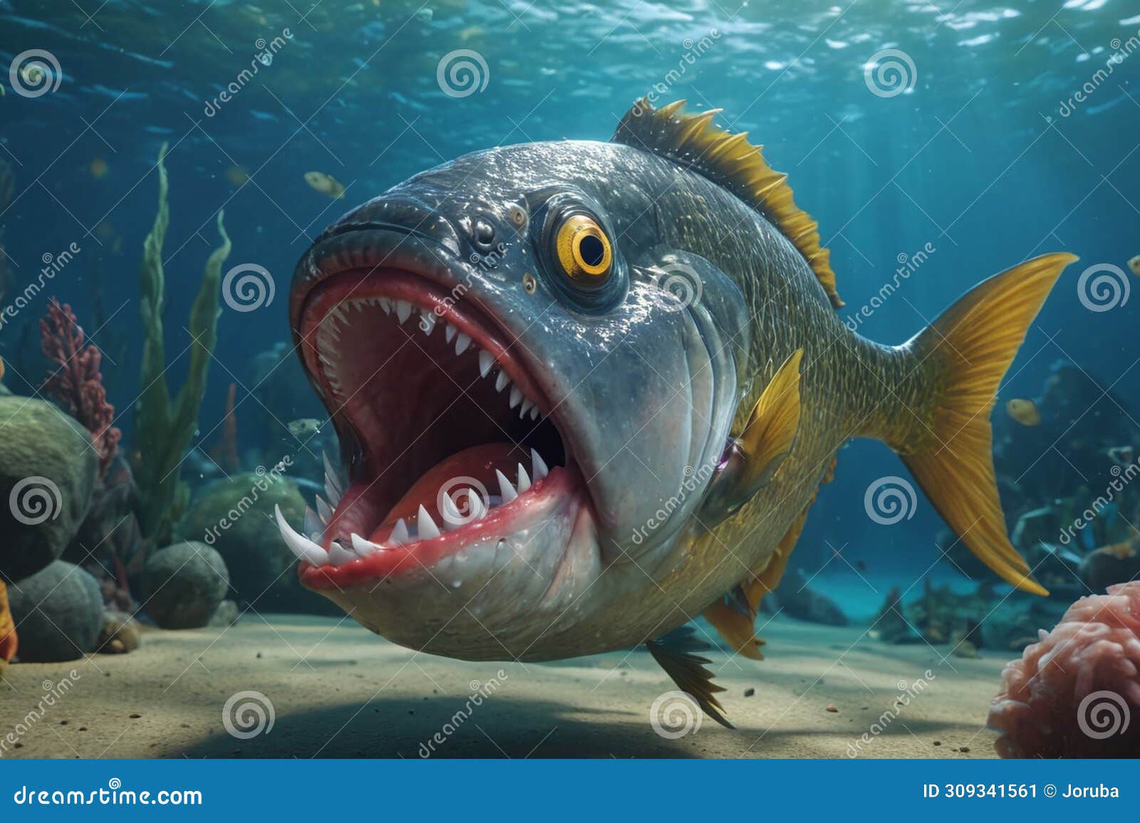 Fearful Piranha With Teeth And Open Mouth In Water Royalty-Free Stock ...