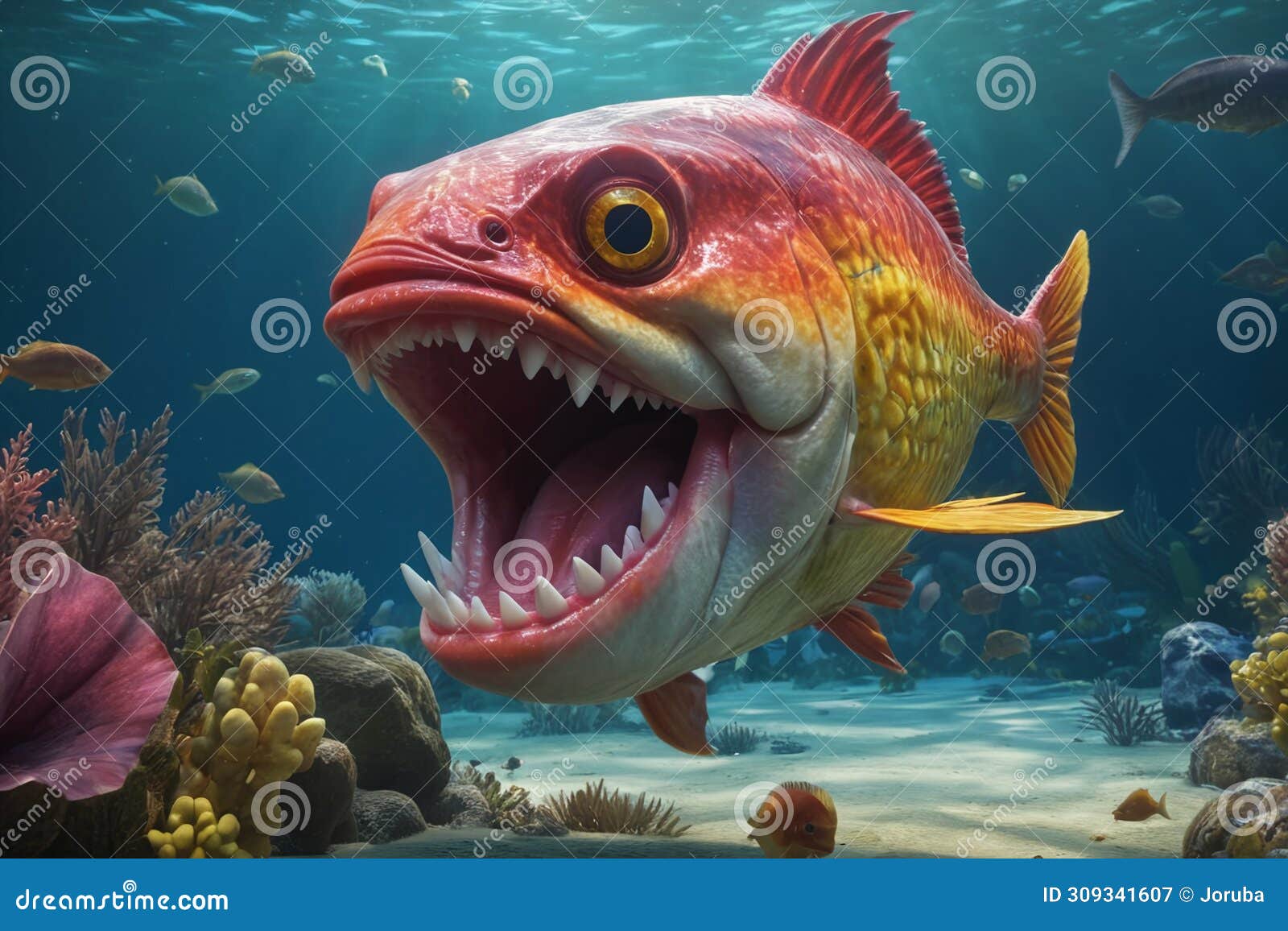 Fearful Piranha With Teeth And Open Mouth In Water Royalty-Free Stock ...