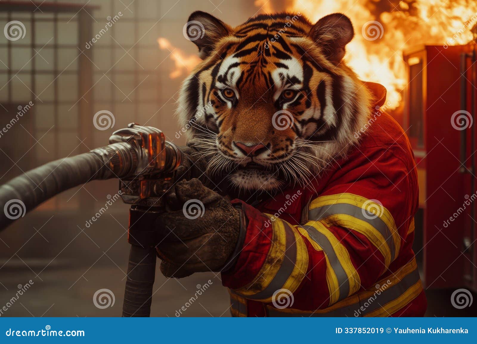 Fearless Firefighter Tiger in Action Stock Illustration - Illustration ...